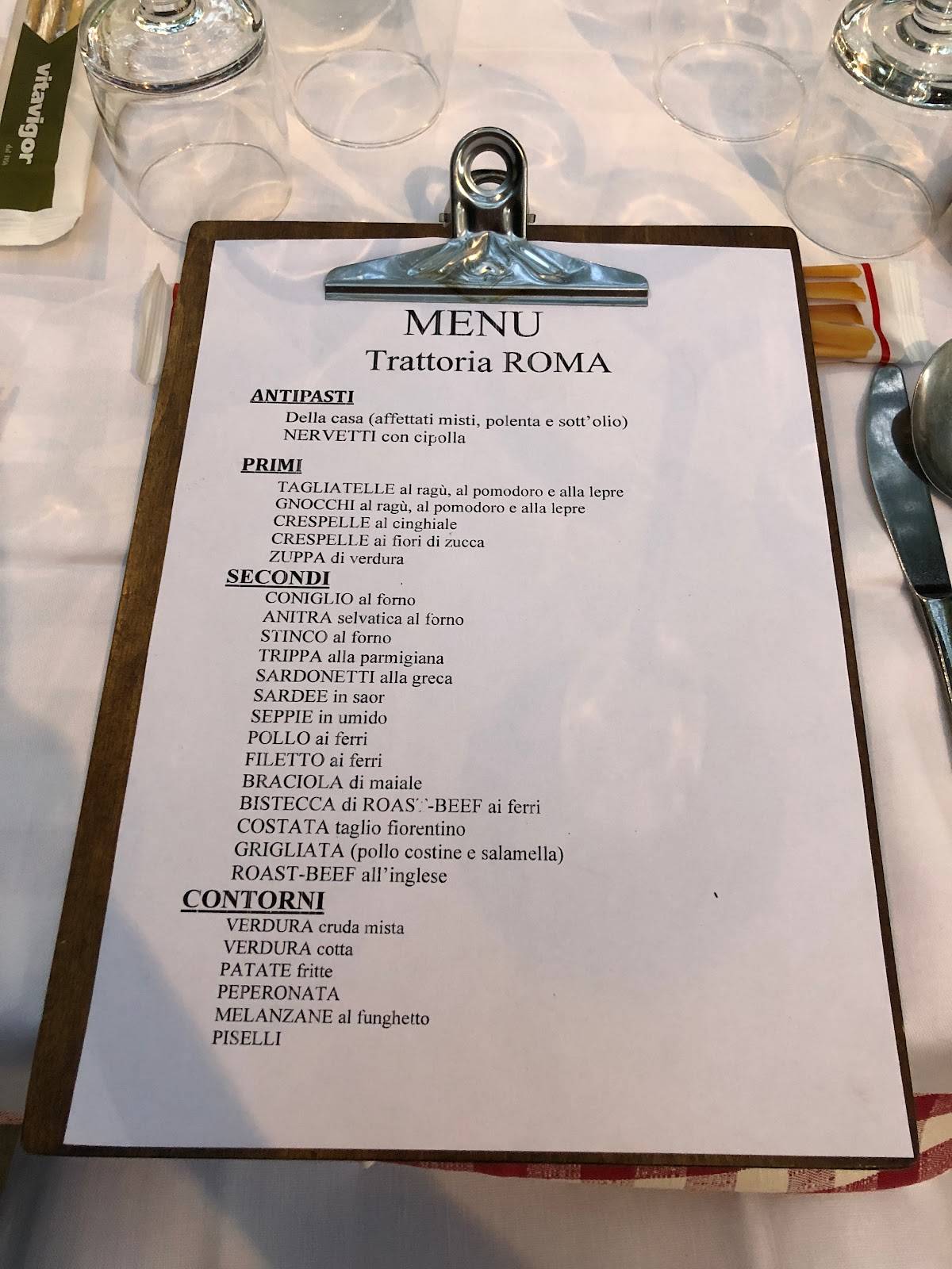 Menu da Trattoria Roma ristorante, Meolo