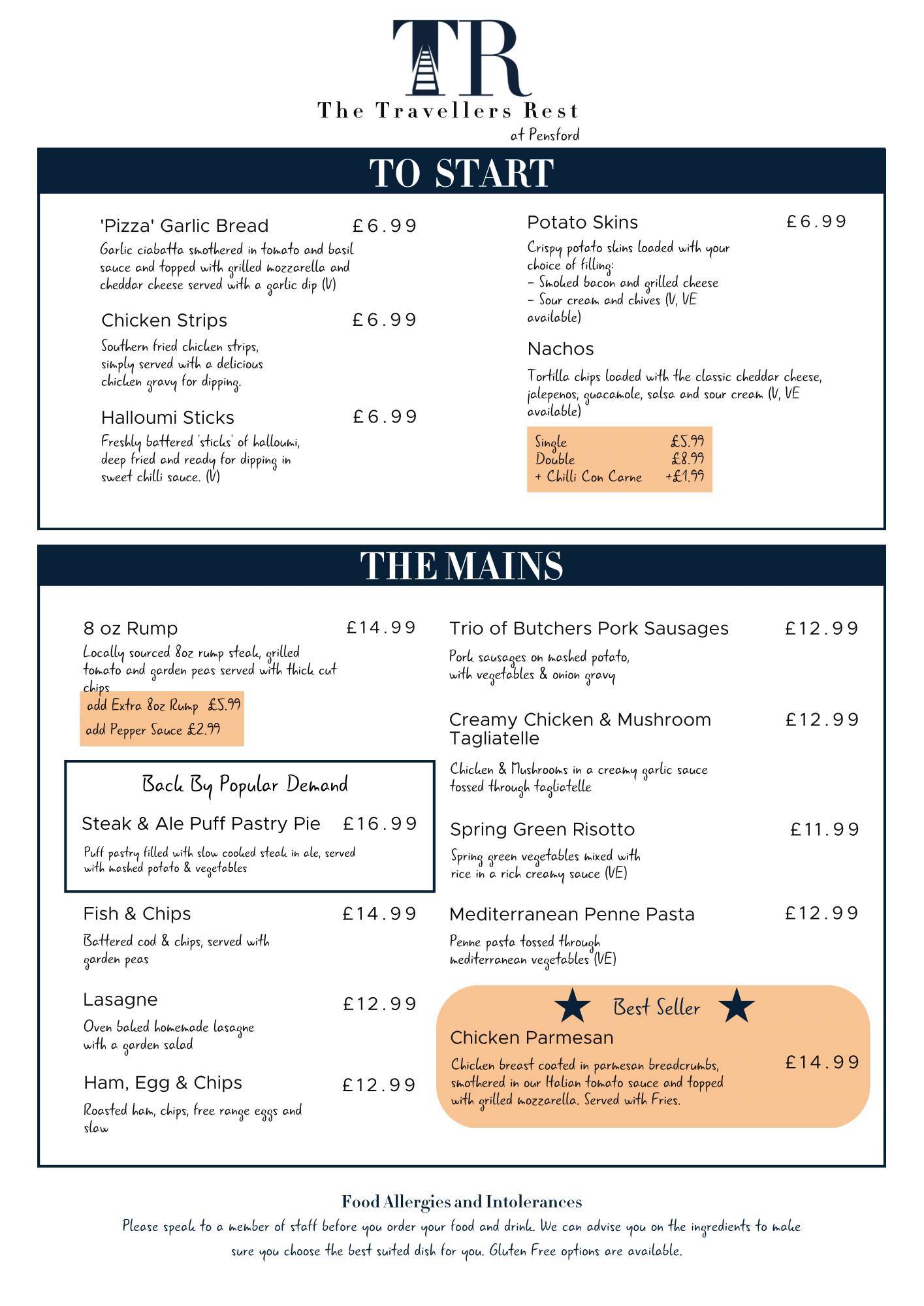 Menu at Travellers Rest pub & bar, Bristol, Pensford Hill
