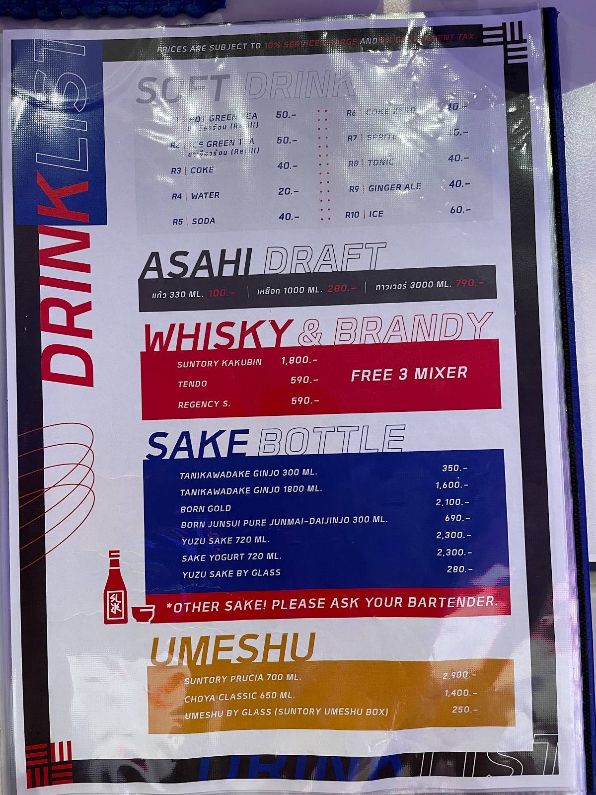 Menu at Tsuru Saru イザカヤ restaurant, Bangkok