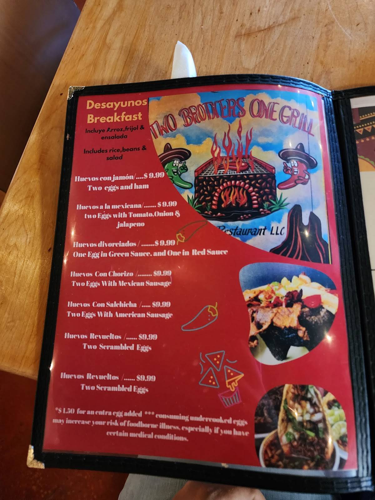 Menu at Two Brothers One grill restaurant, Bartow