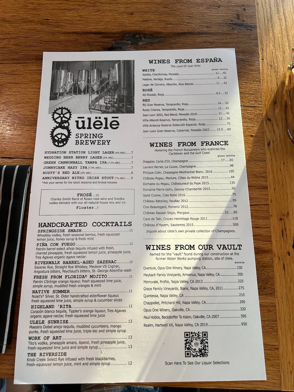 Menu at Ulele restaurant, Tampa, N Highland Ave