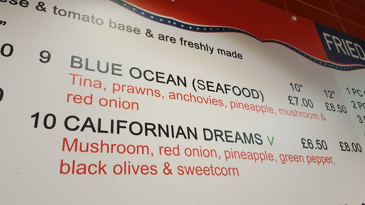 Menu at Uncle Sam's fast food, Cardiff