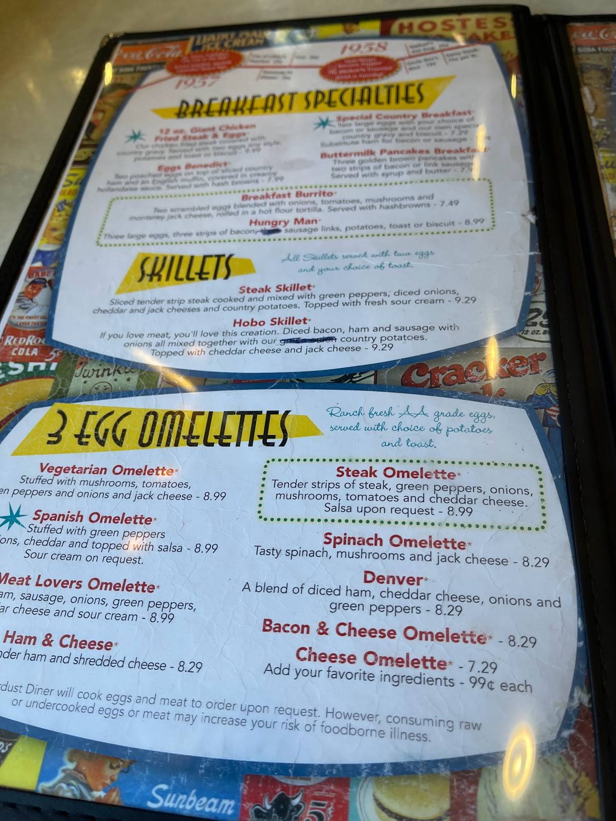 Menu at Stardust Diner cafe, Vancouver