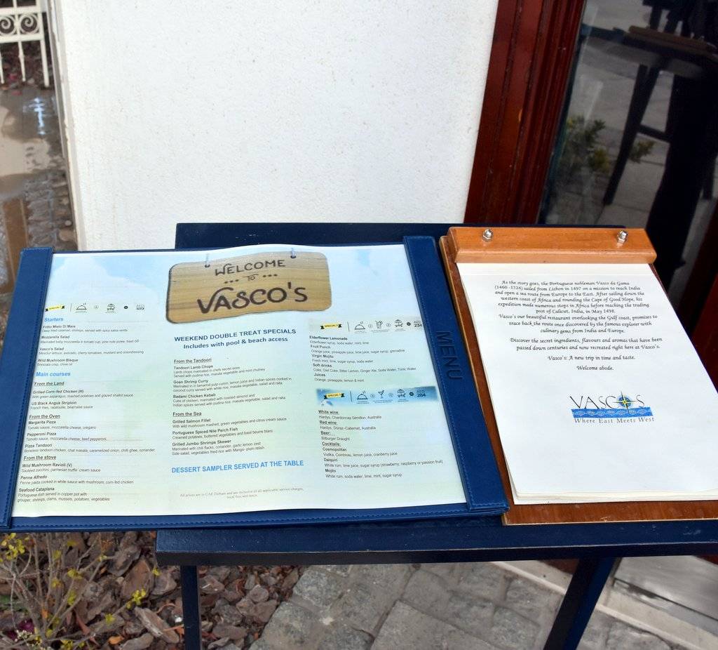 Menu at Vasco's restaurant, Abu Dhabi