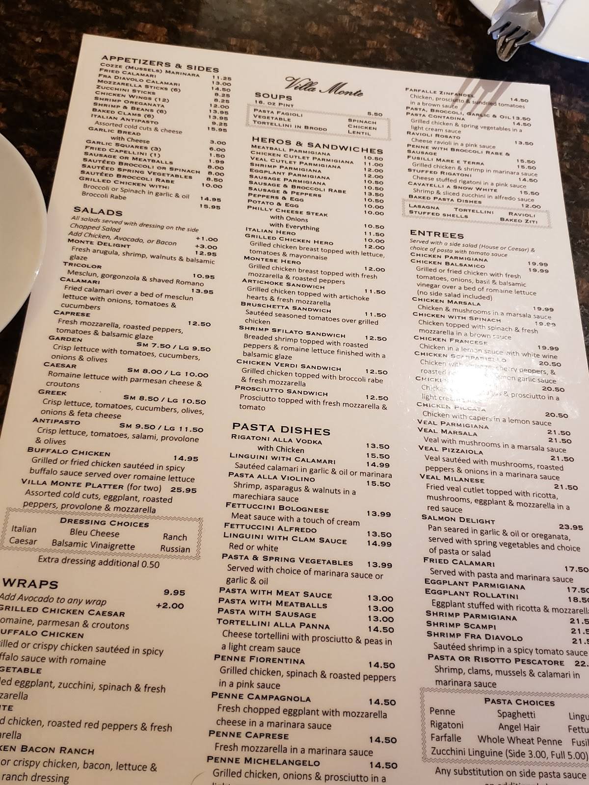 Menu at Villa Monte pizzeria, Old Bethpage