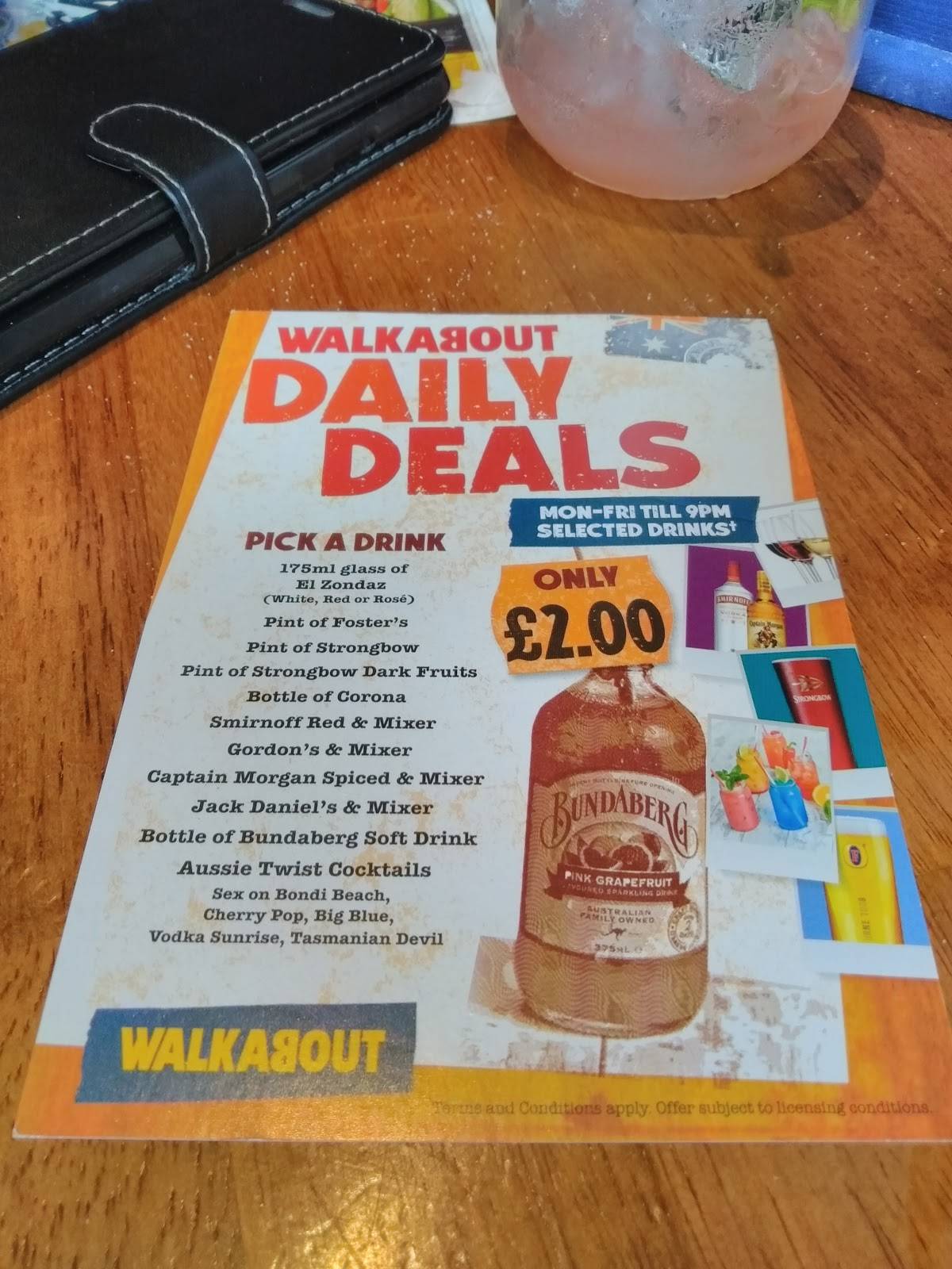Menu at Walkabout, Blackpool pub & bar, Blackpool