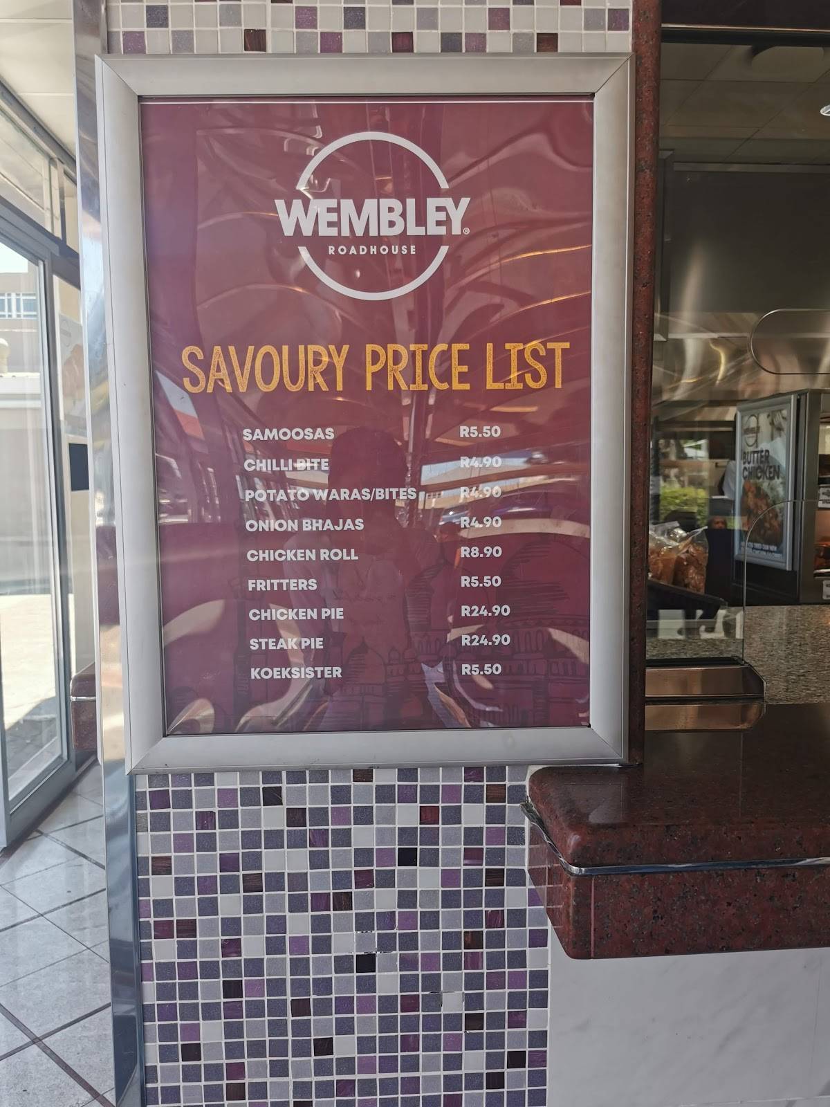 Menu at Wembley Roadhouse restaurant, Cape Town, Belgravia Road