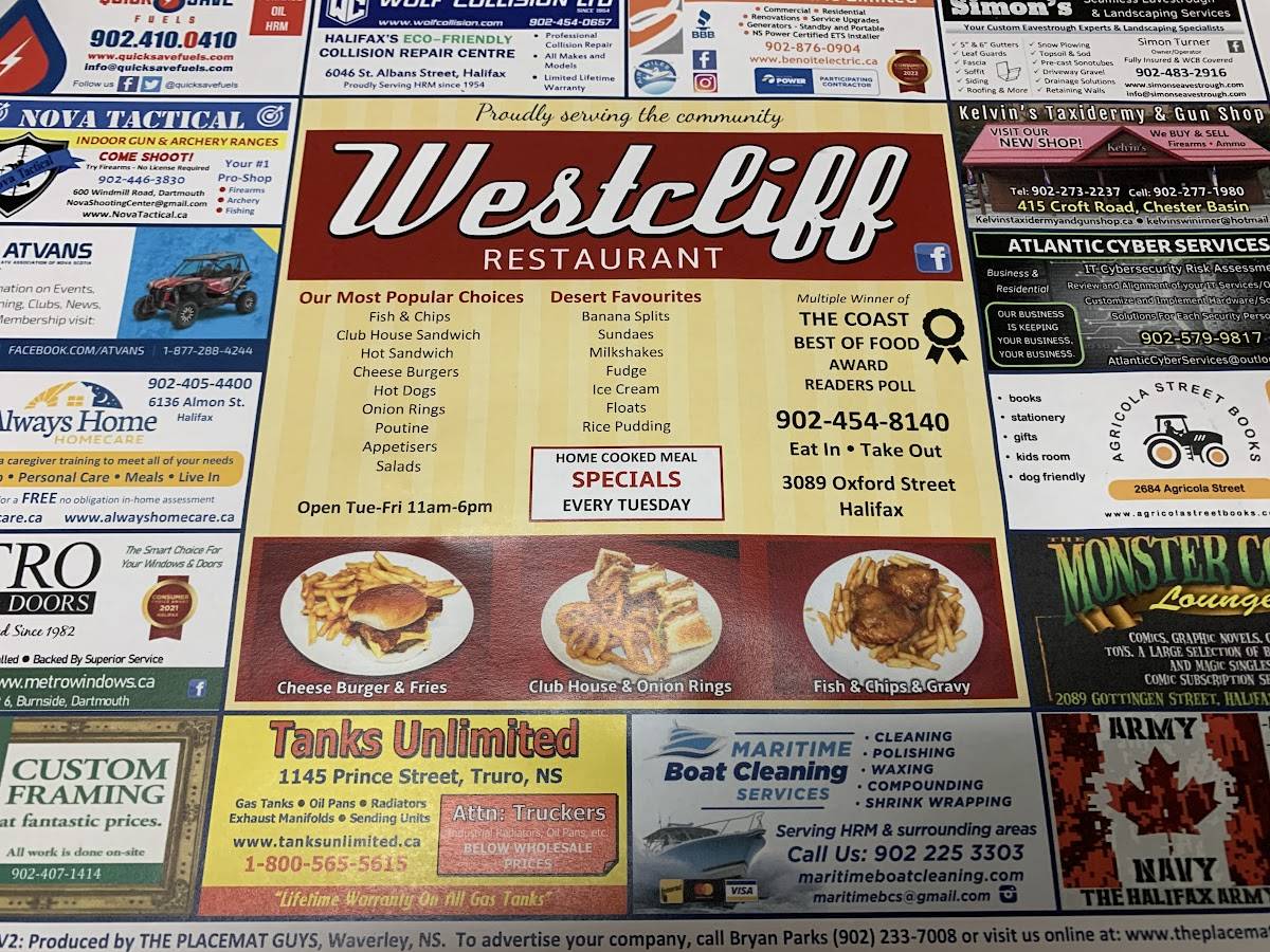 Menu at Westcliff Restaurant, Halifax