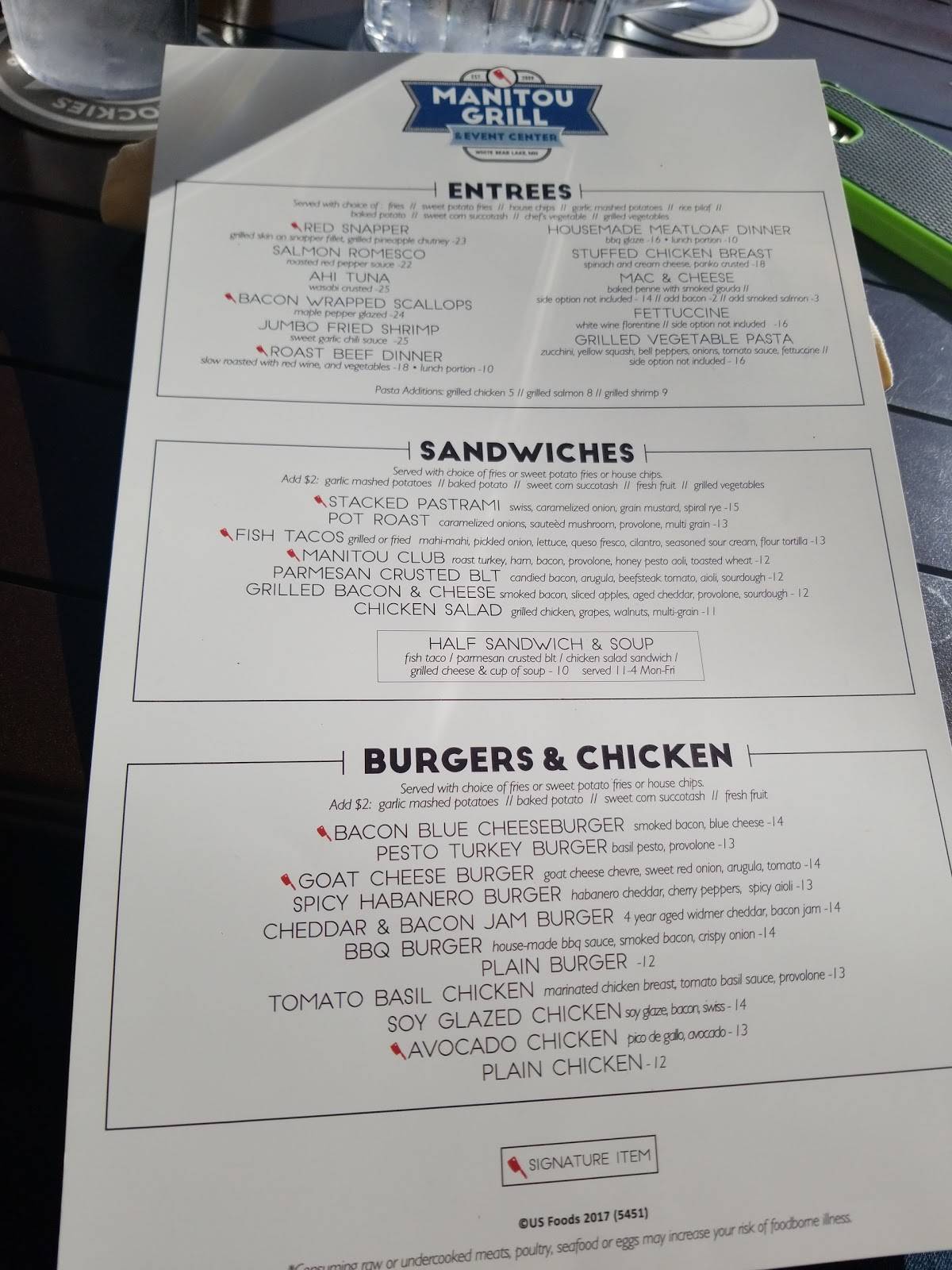 Menu at Manitou Bar & Kitchen, White Bear Lake