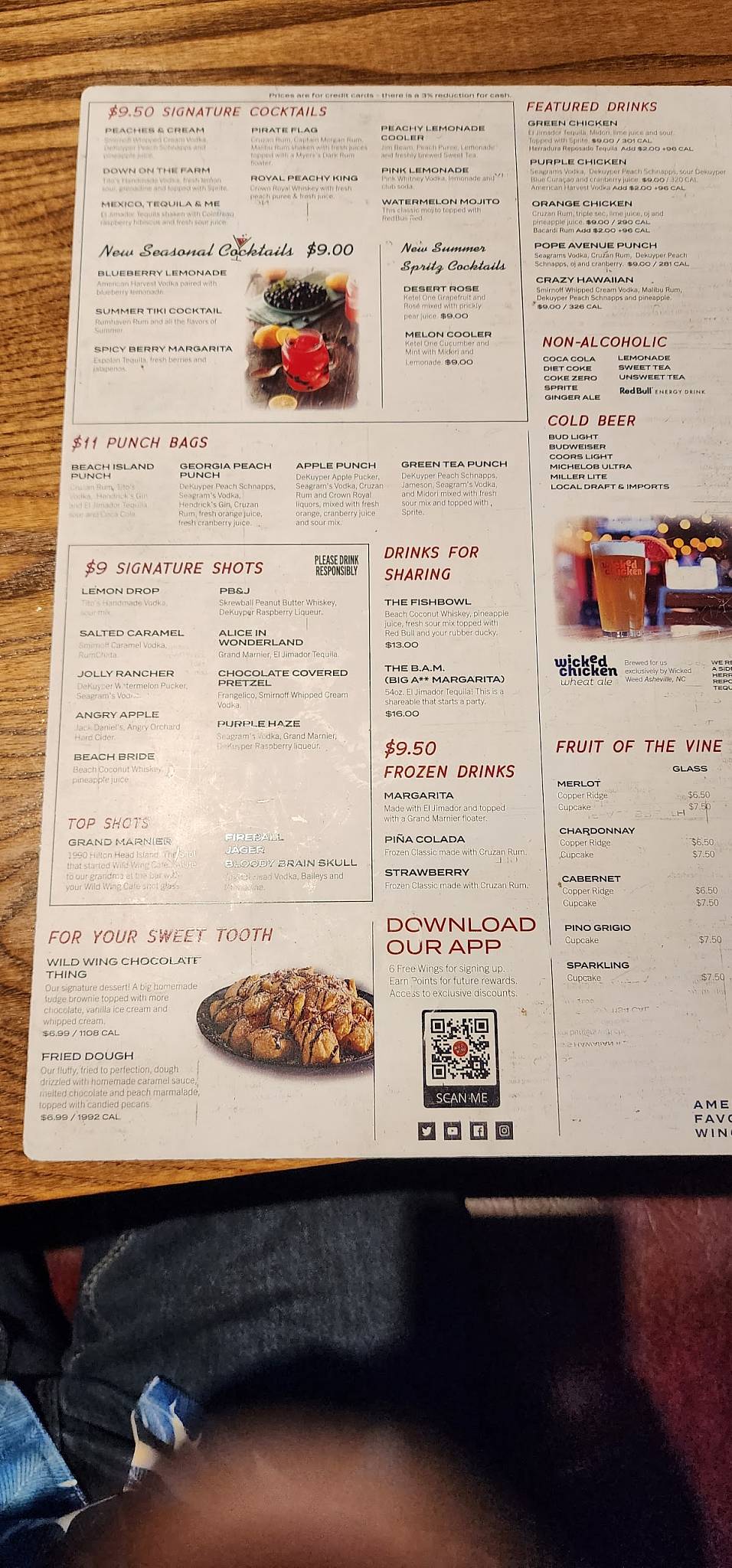 Menu at Wild Wing Cafe, North Myrtle Beach