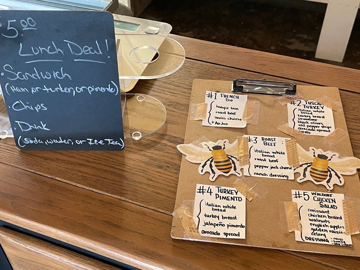 Menu at The Hive cafe, Willard