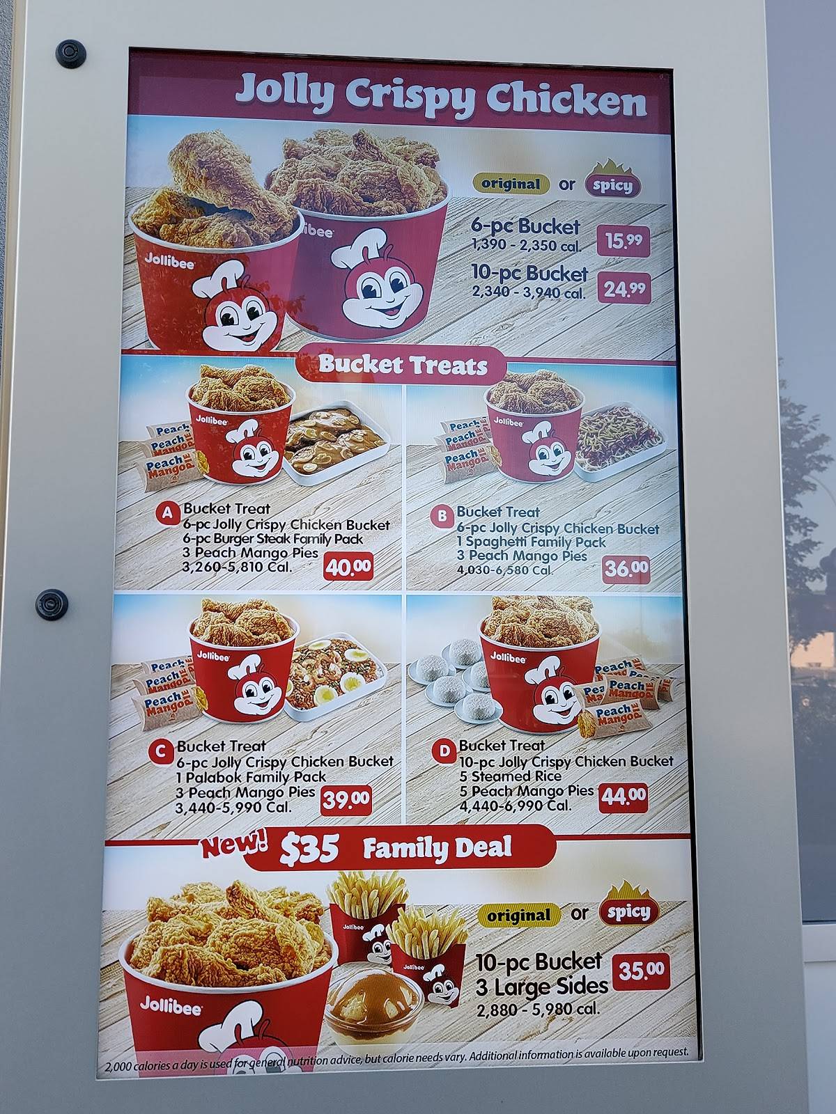 Menu at Jollibee fast food, Winnipeg, Ellice Ave