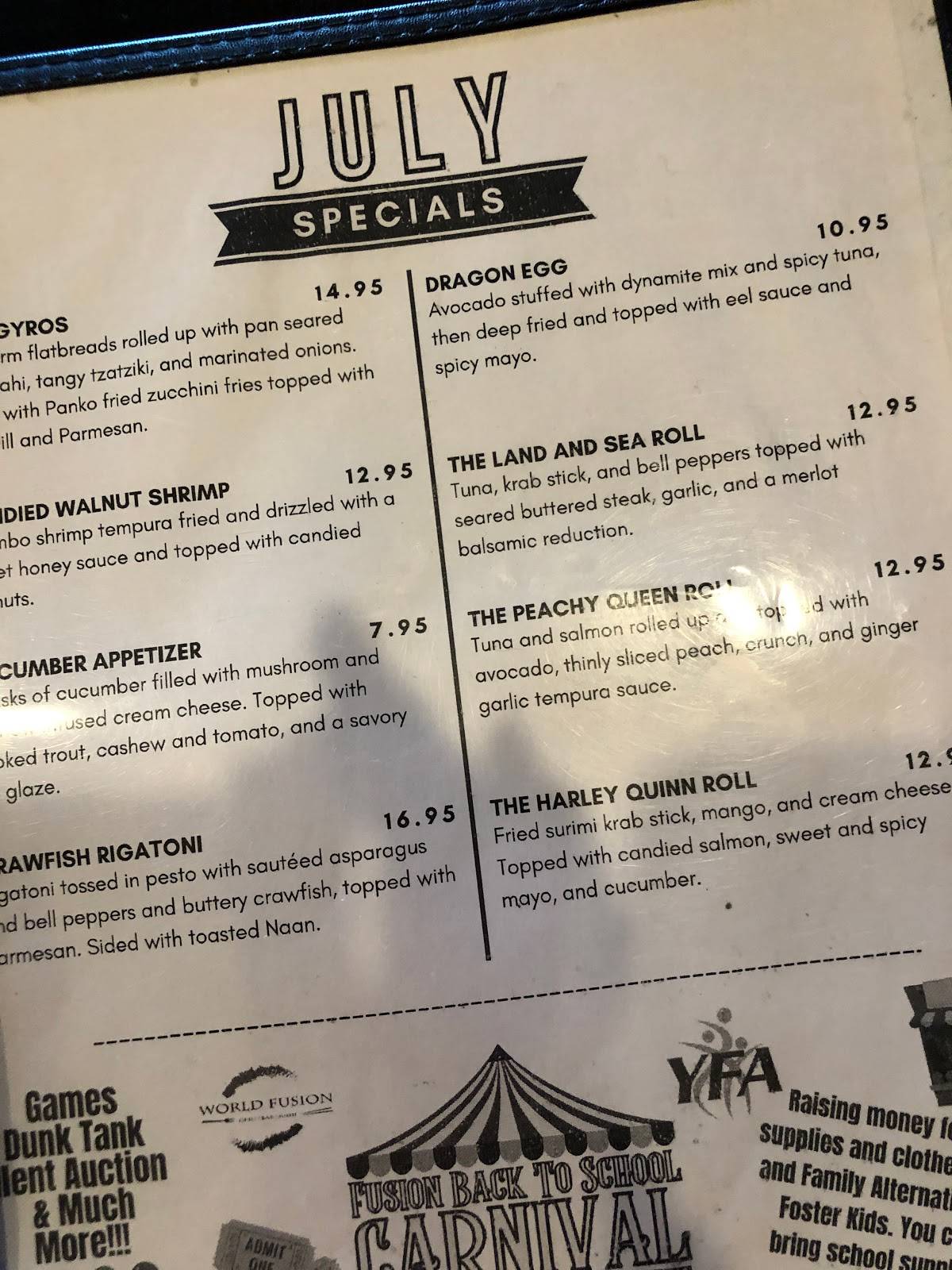 Menu at World Fusion restaurant, Lecanto