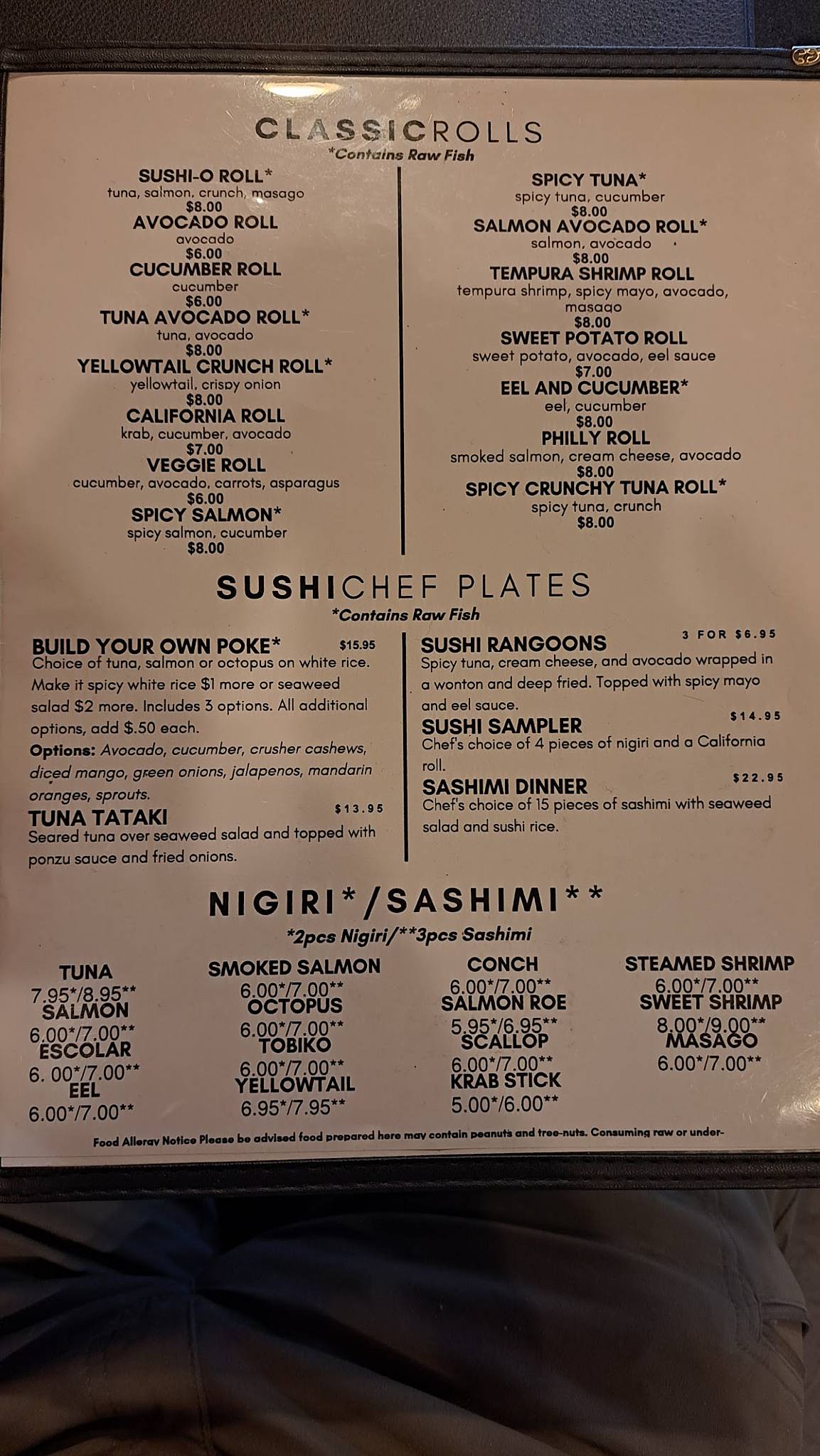 Menu at World Fusion restaurant, Lecanto