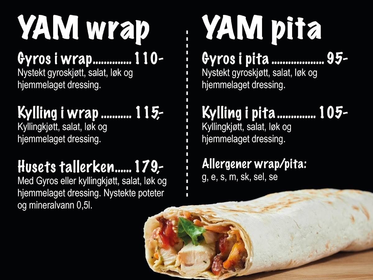 Menu at YAM Burger restaurant, Skien