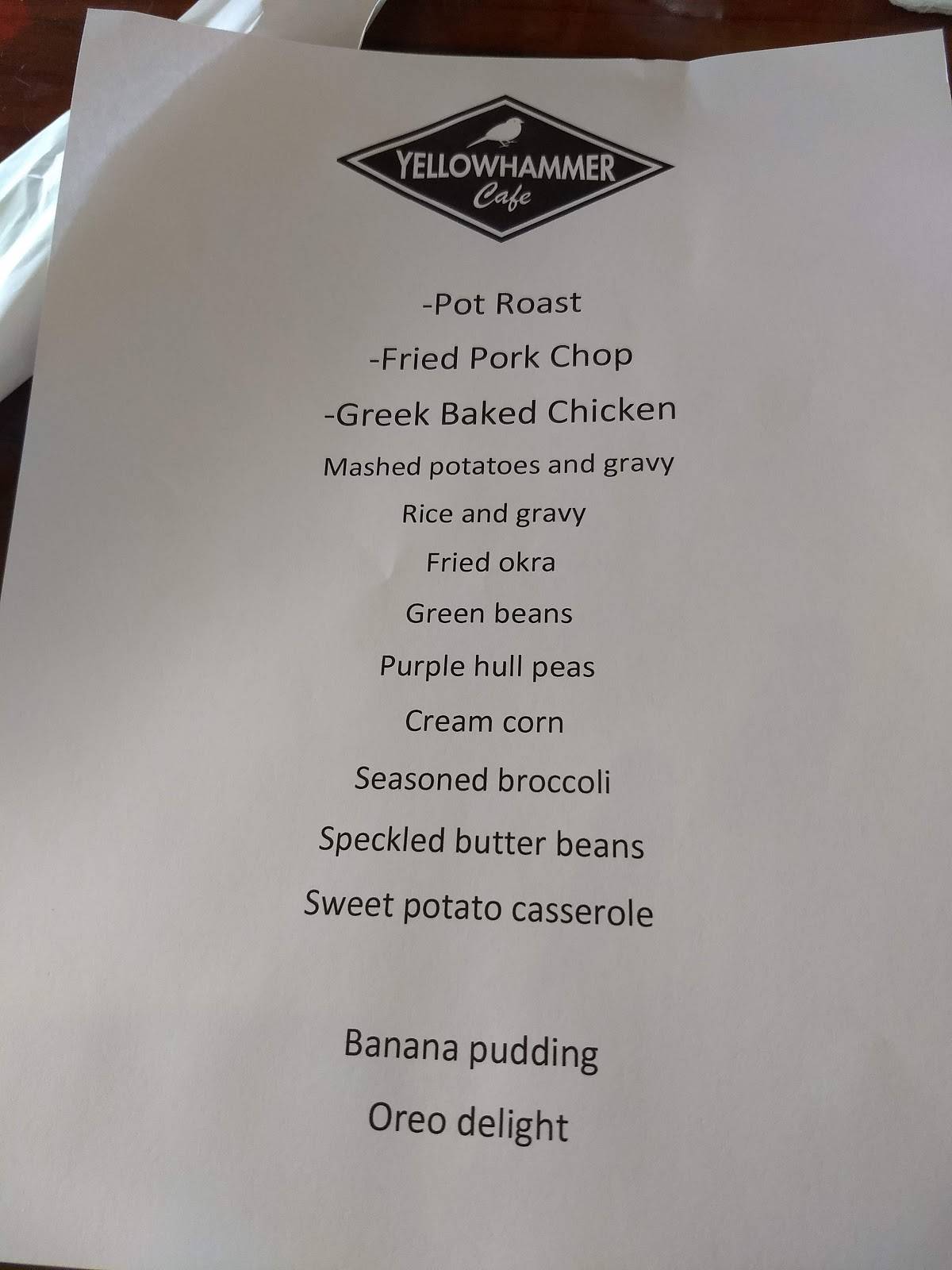 Menu at Yellowhammer Bistro, LLC restaurant, Montgomery, Averiett Dr