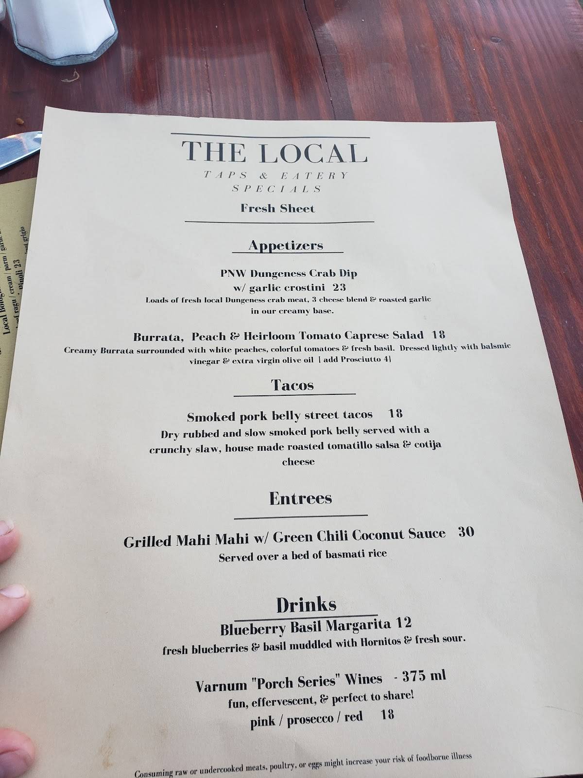 Menu at The Local pub & bar, Yelm