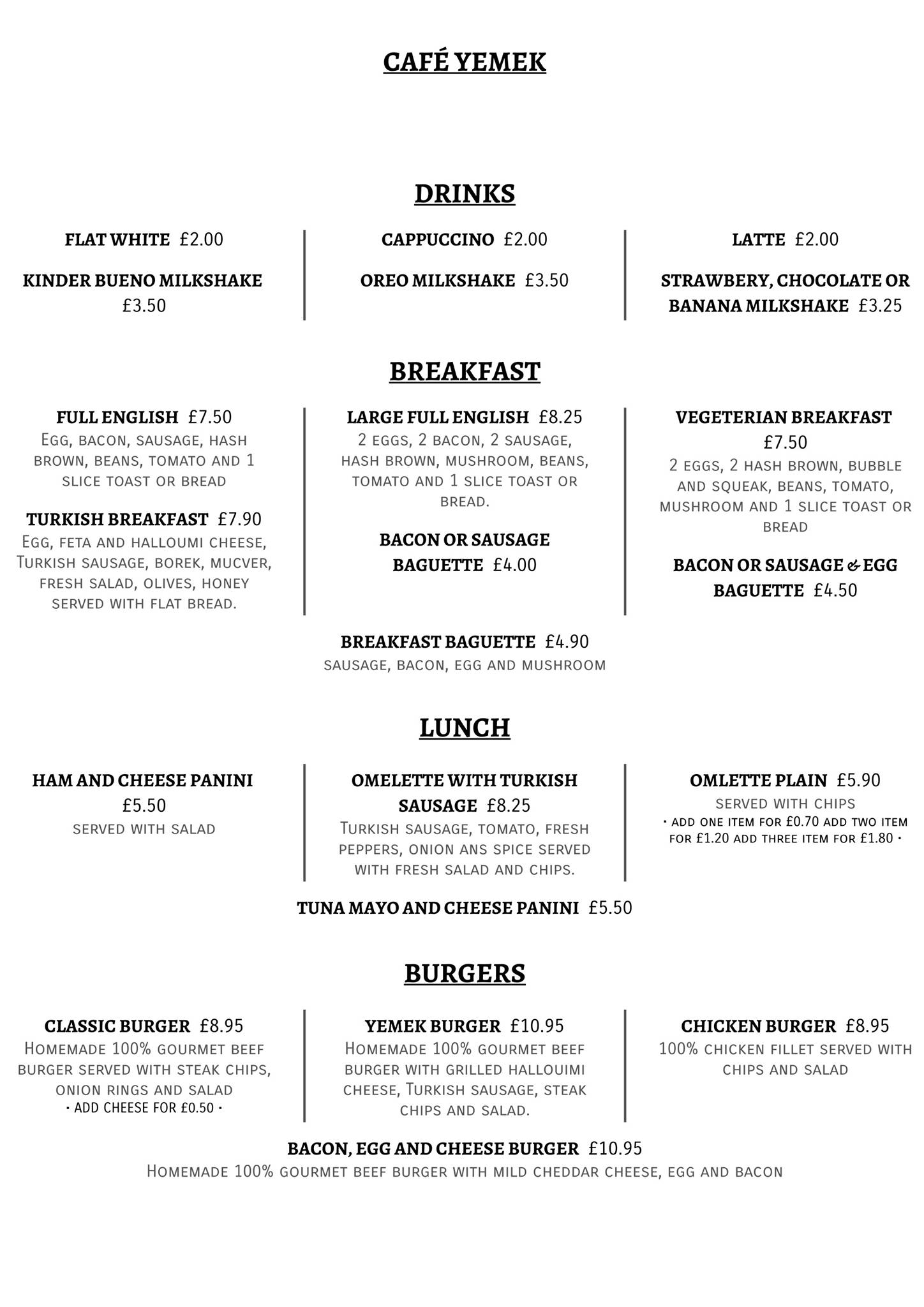 Menu at Yemek cafe, Southend-on-Sea, 3-7 Rectory Rd