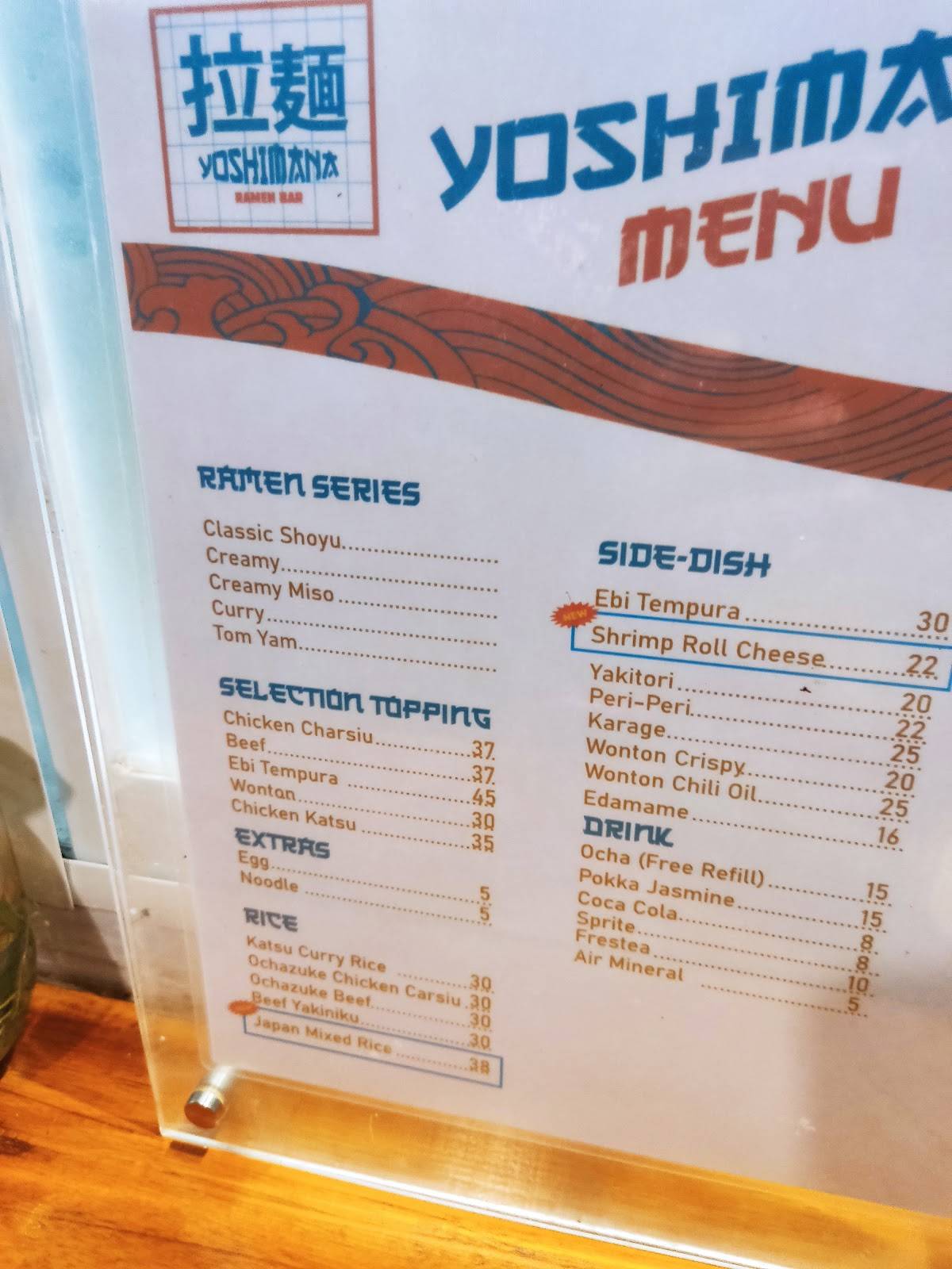 Menu at Yoshimana Ramen Bar, Makassar