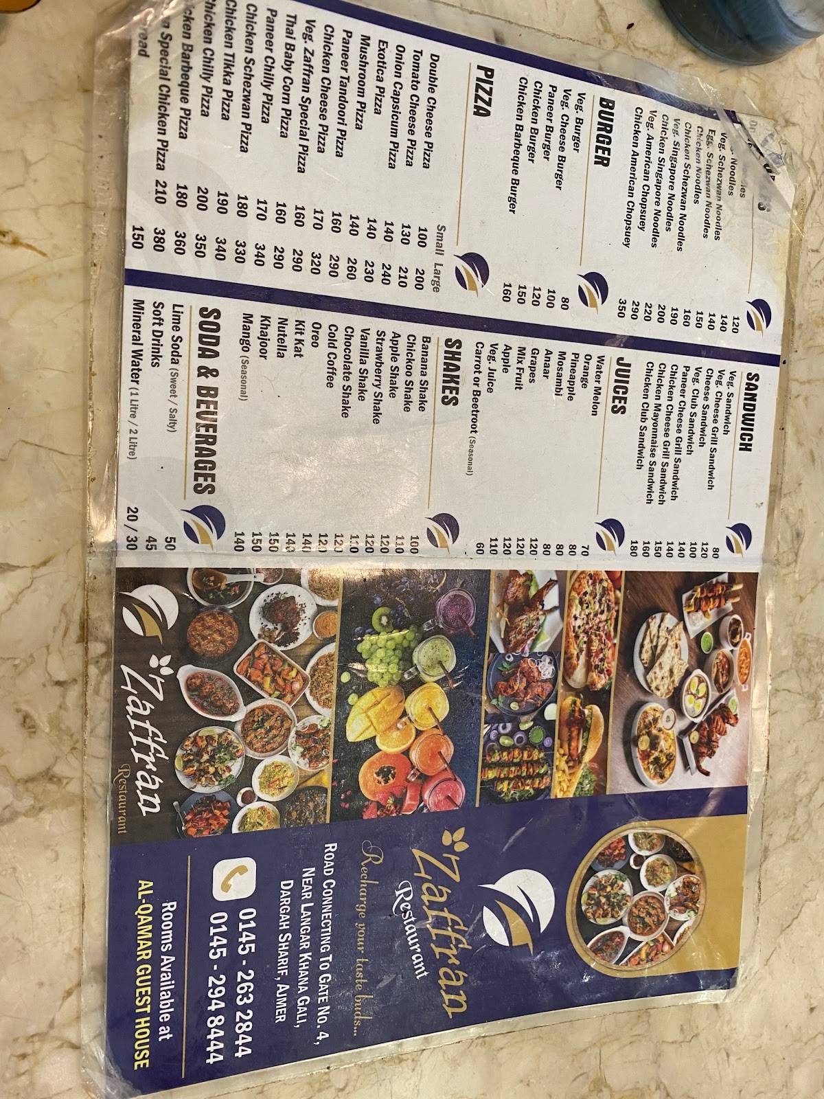 Menu at Zaffran Restaurant, Ajmer