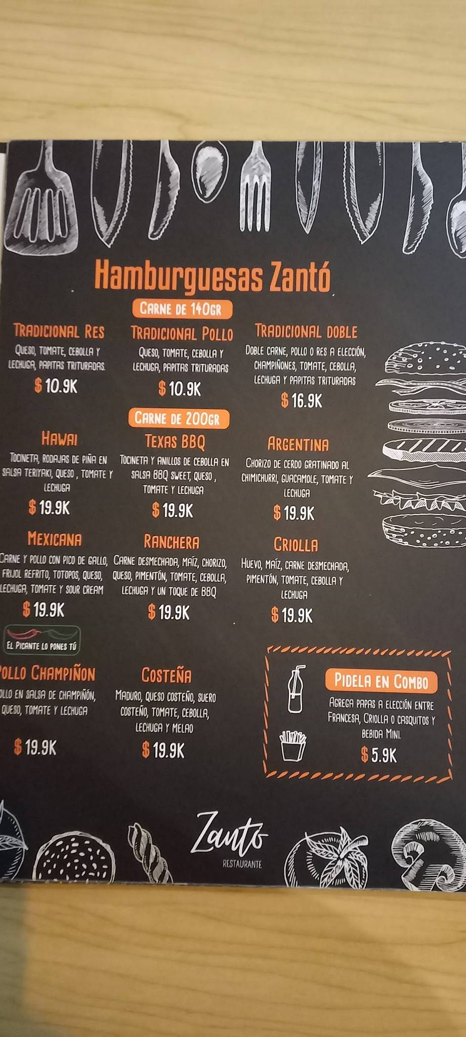 Menu at Zantó Restaurante, Bogotá