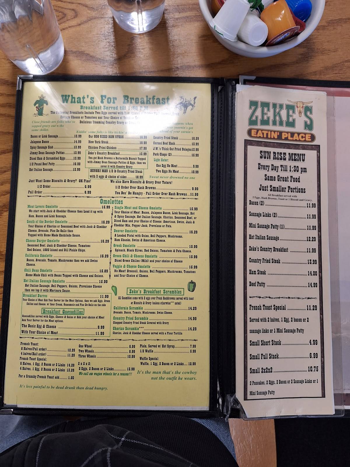 Menu at Zeke's Eatin' Place restaurant, Prescott