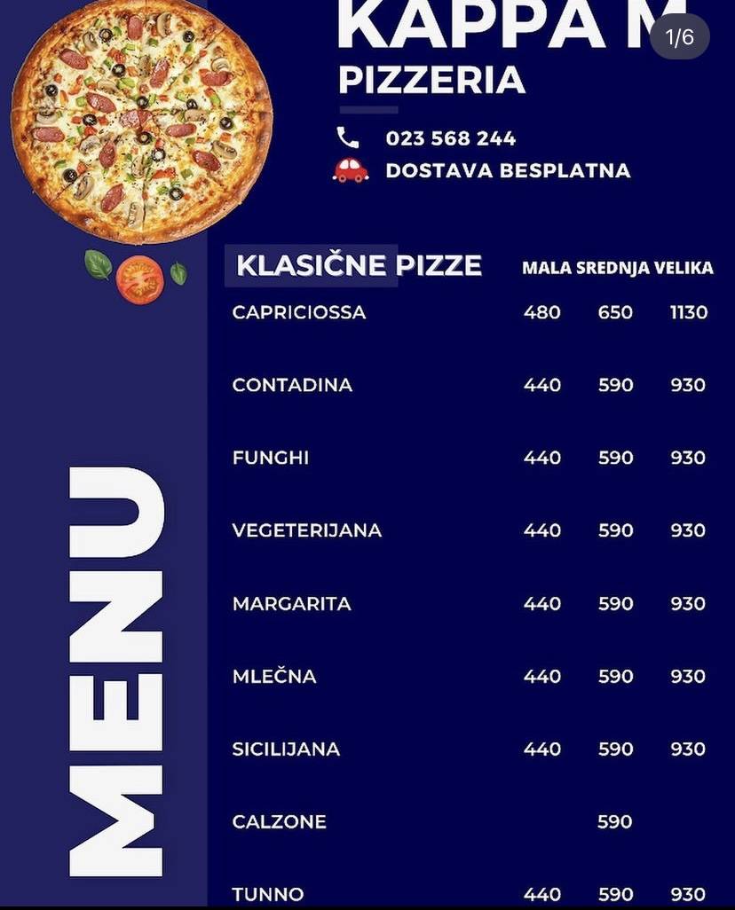 Menu at Kappa M restaurant, Zrenjanin