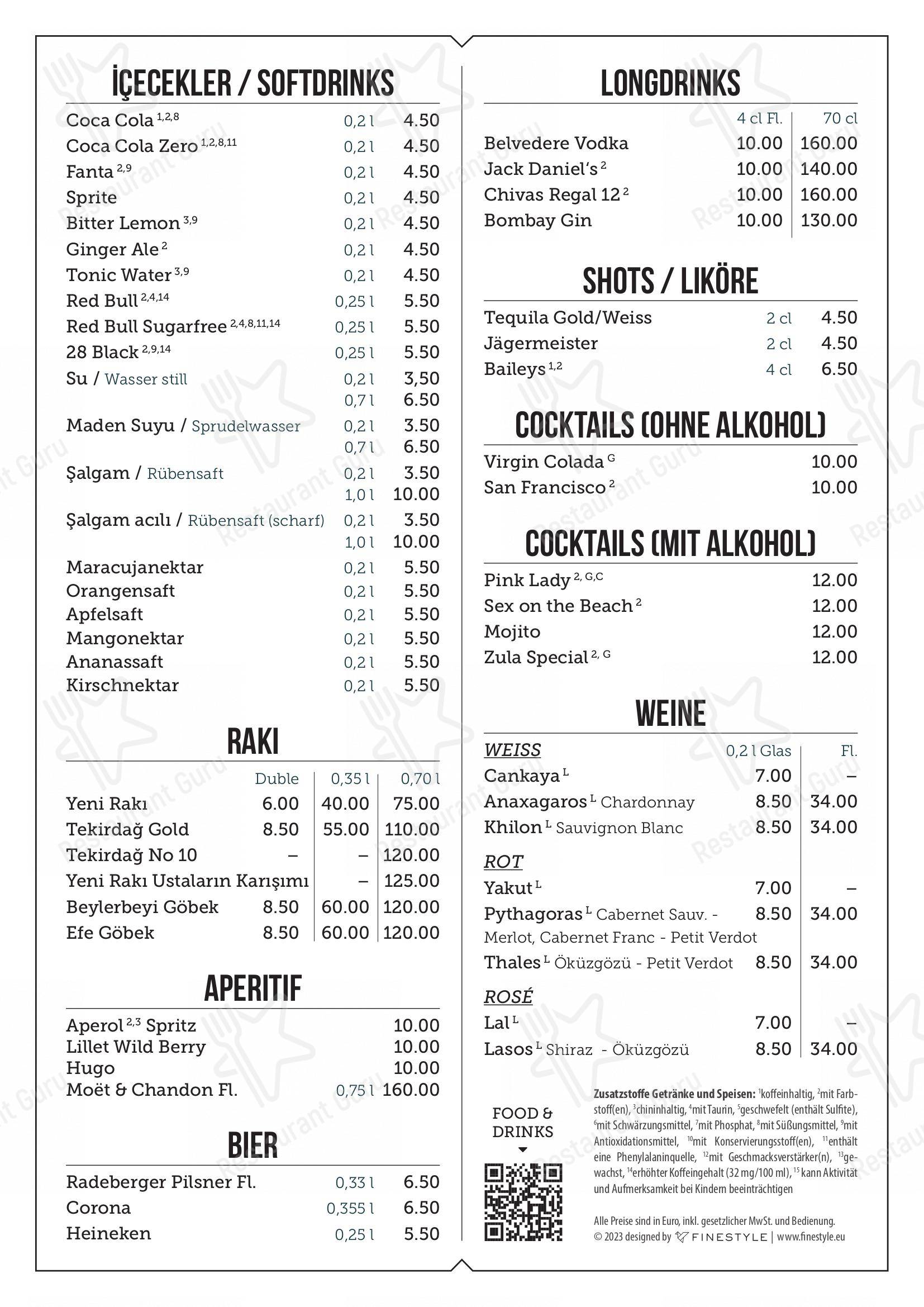 Menu at Zula Bar Restaurant, Bruchköbel