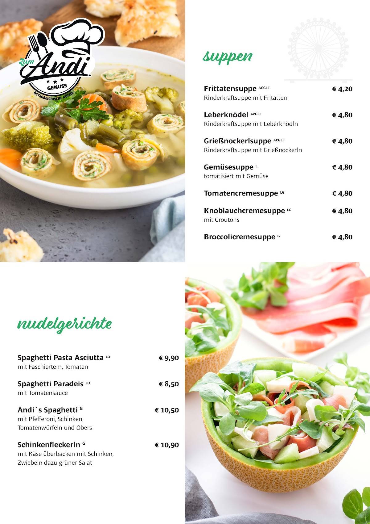 Speisekarte von Zum Andi - Wiener Küche restaurant, Wien