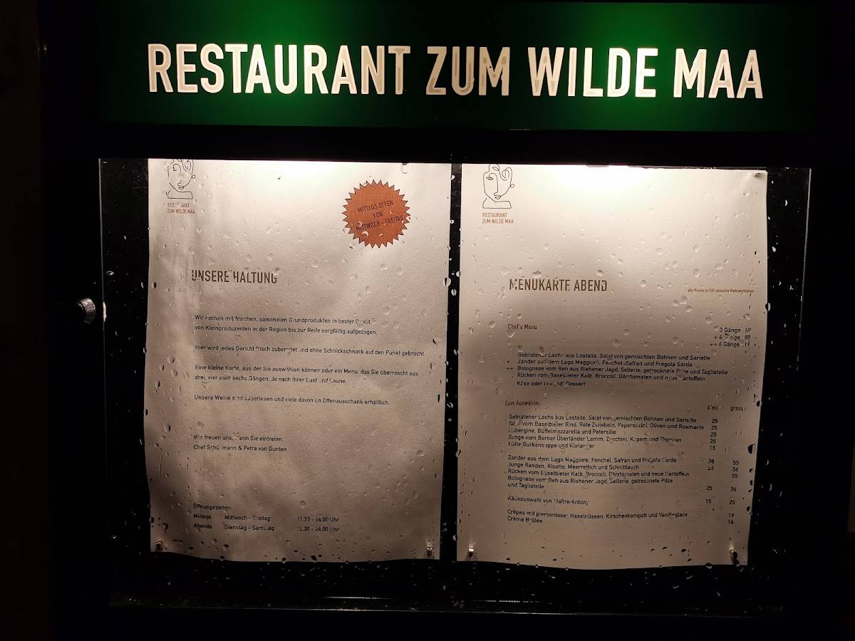 Menu at Zum Wilde Maa, Basel