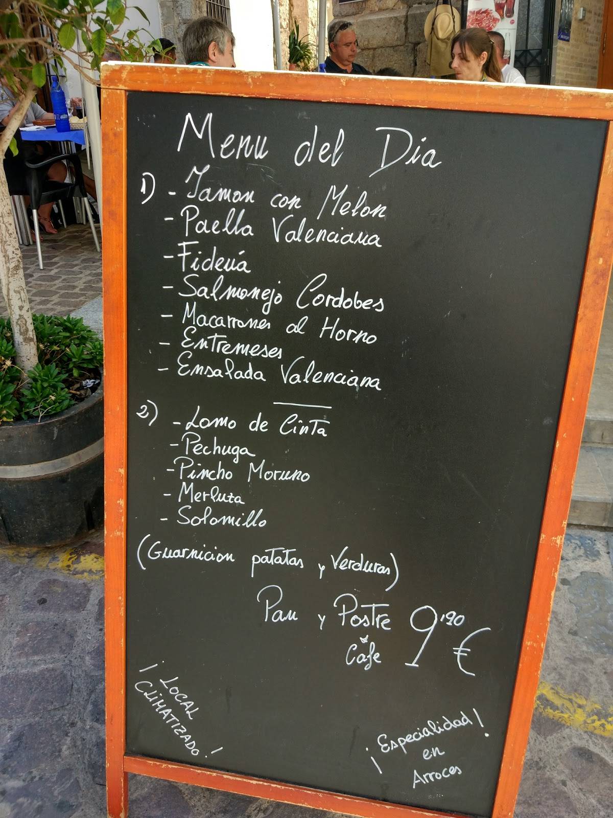 Carta del restaurante mesón El Castillo, Sagunt