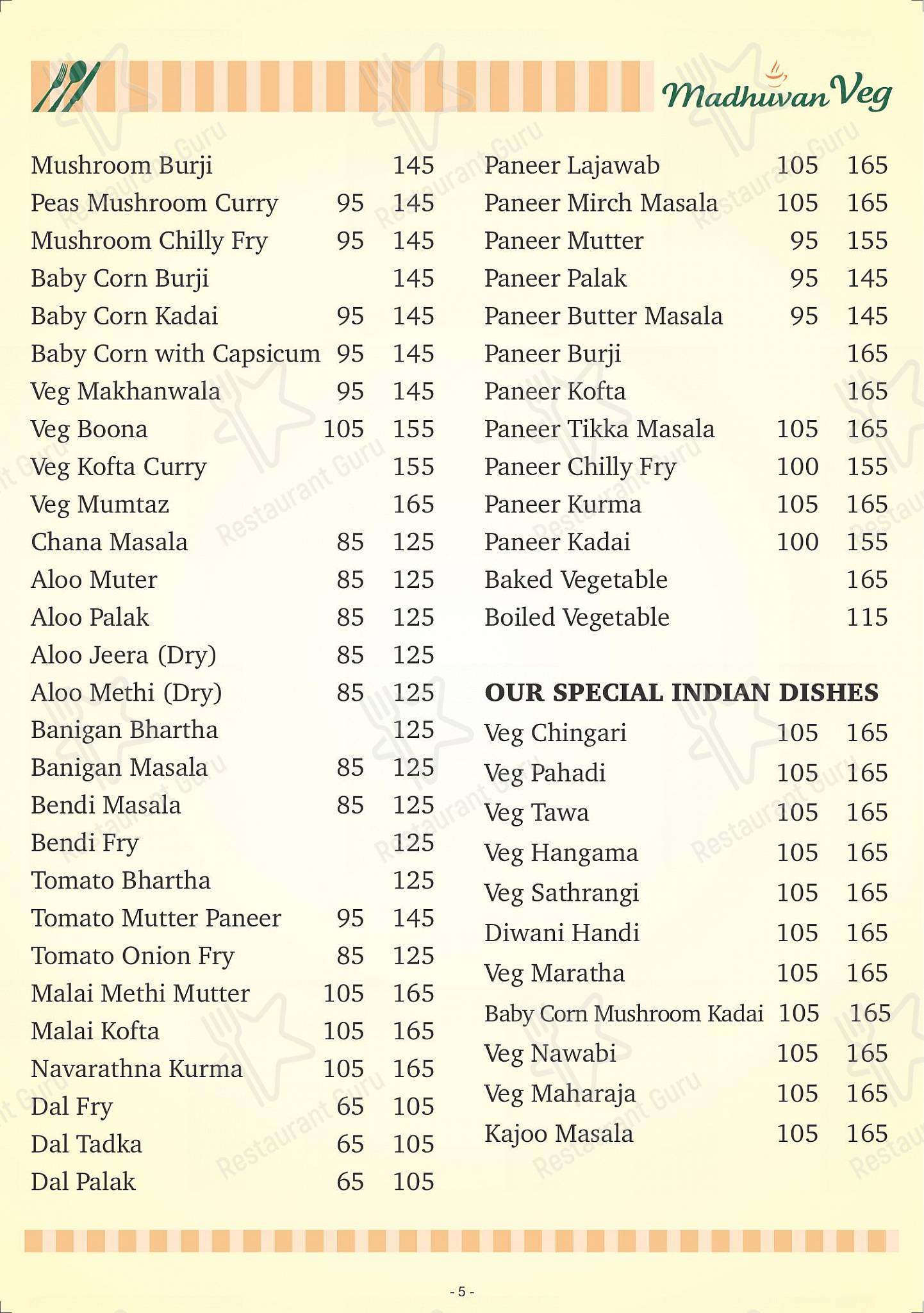 Menu at Madhuvan Veg Restaurant, Manipal