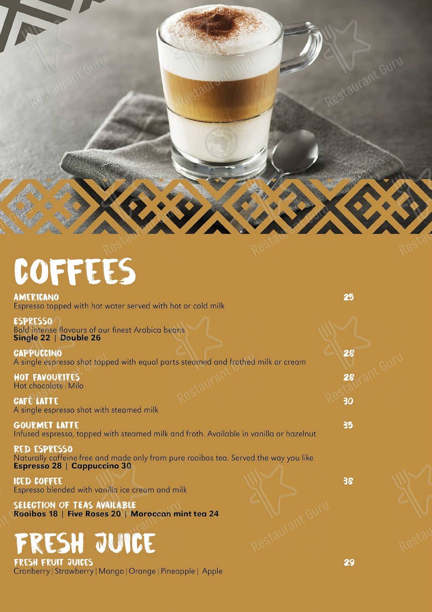 Menu at moyo restaurant, Johannesburg, The High Street