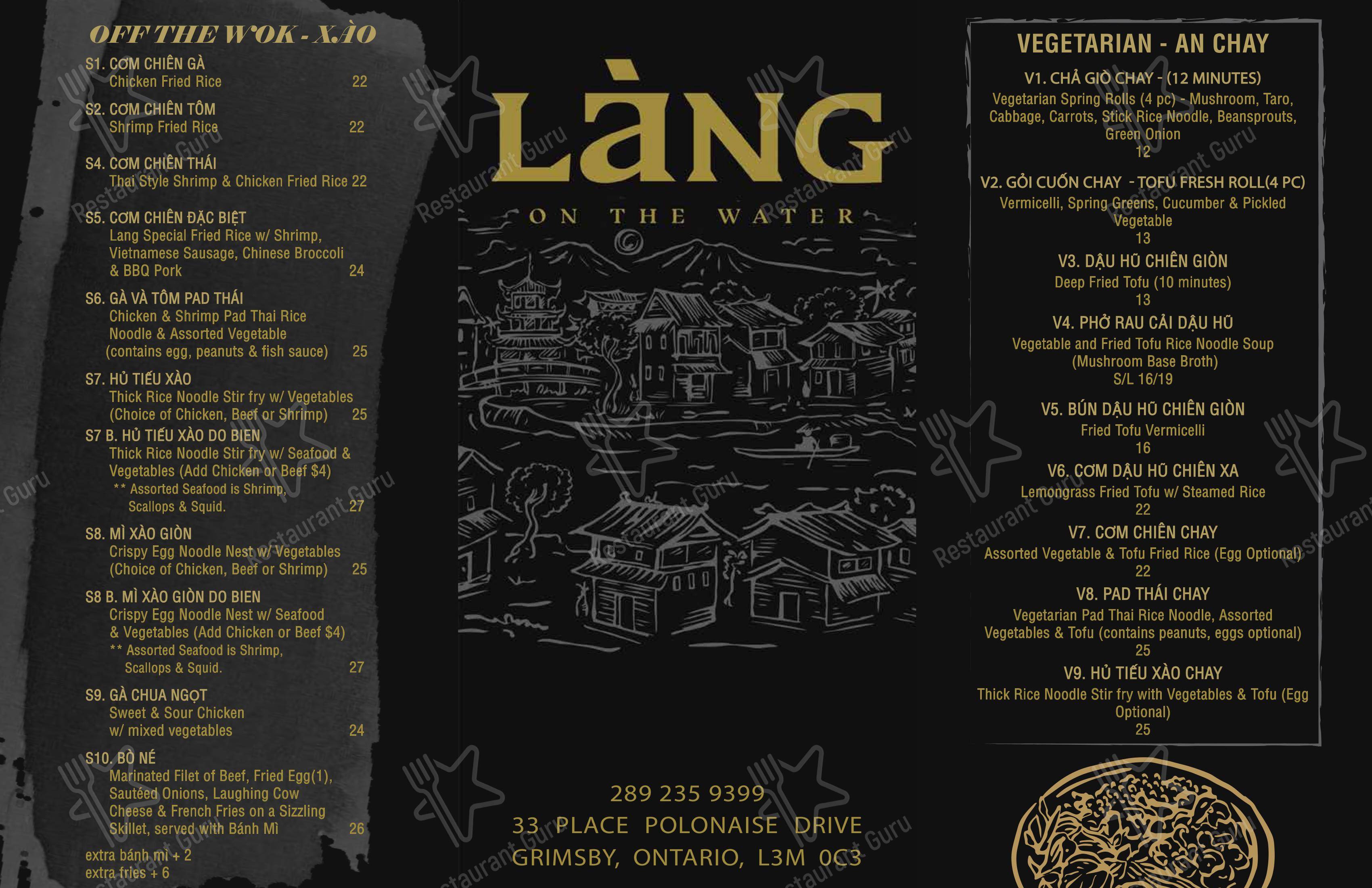 Menu at Lang On The Water pub & bar, Grimsby