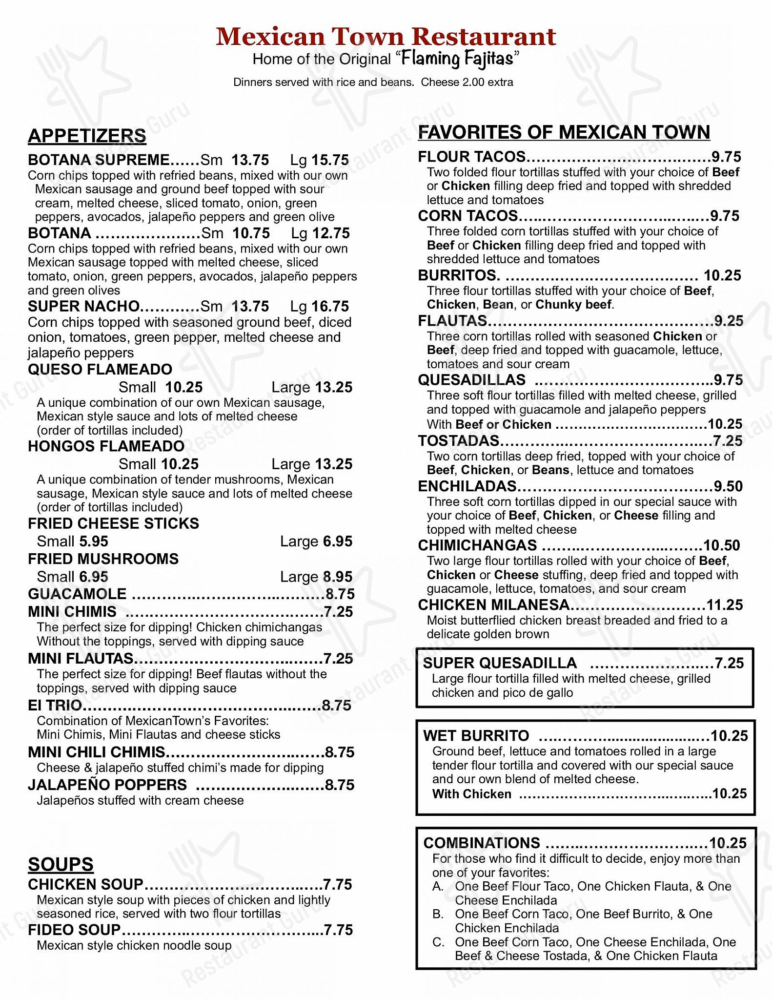 Menu at Mexicantown Restaurant, Detroit