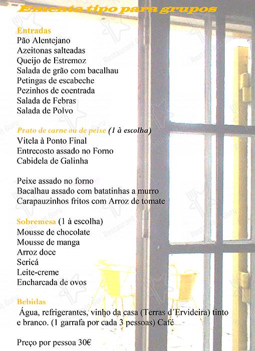 Menu at Ponto Final restaurant, Almada
