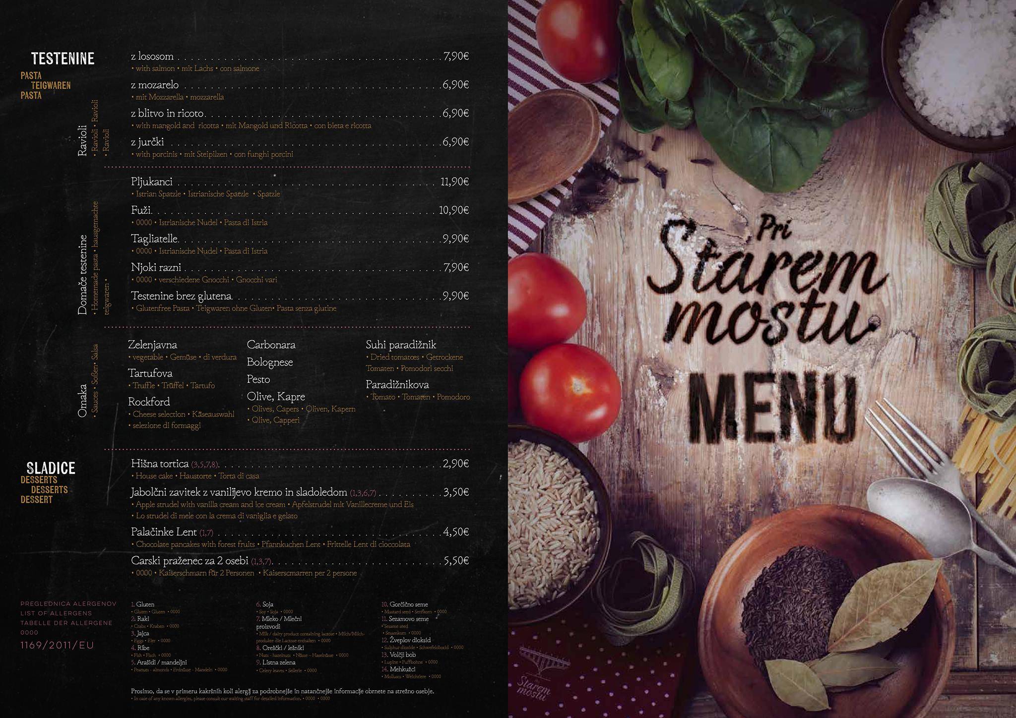 Menu at starem mostu restaurant, Maribor