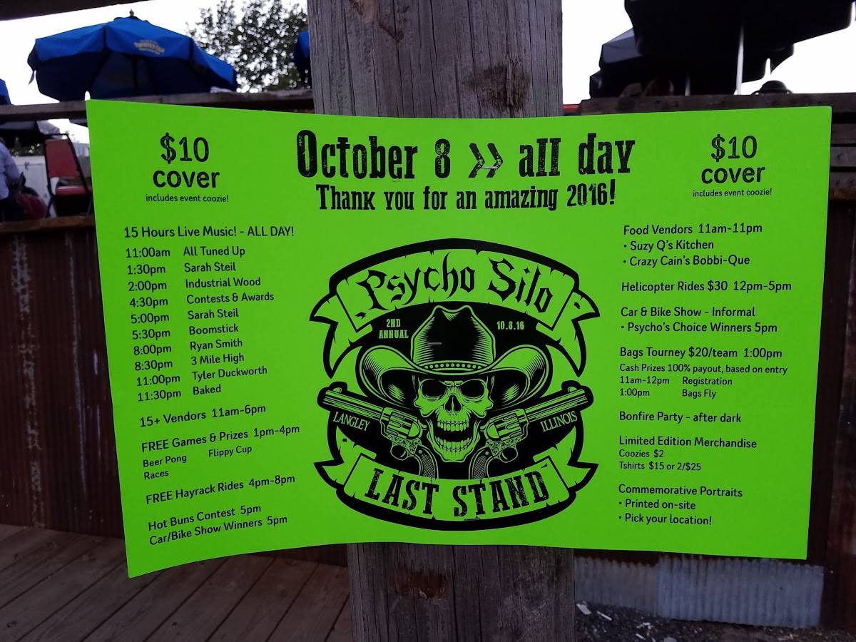 Menu at Psycho Silo Saloon pub & bar, USA