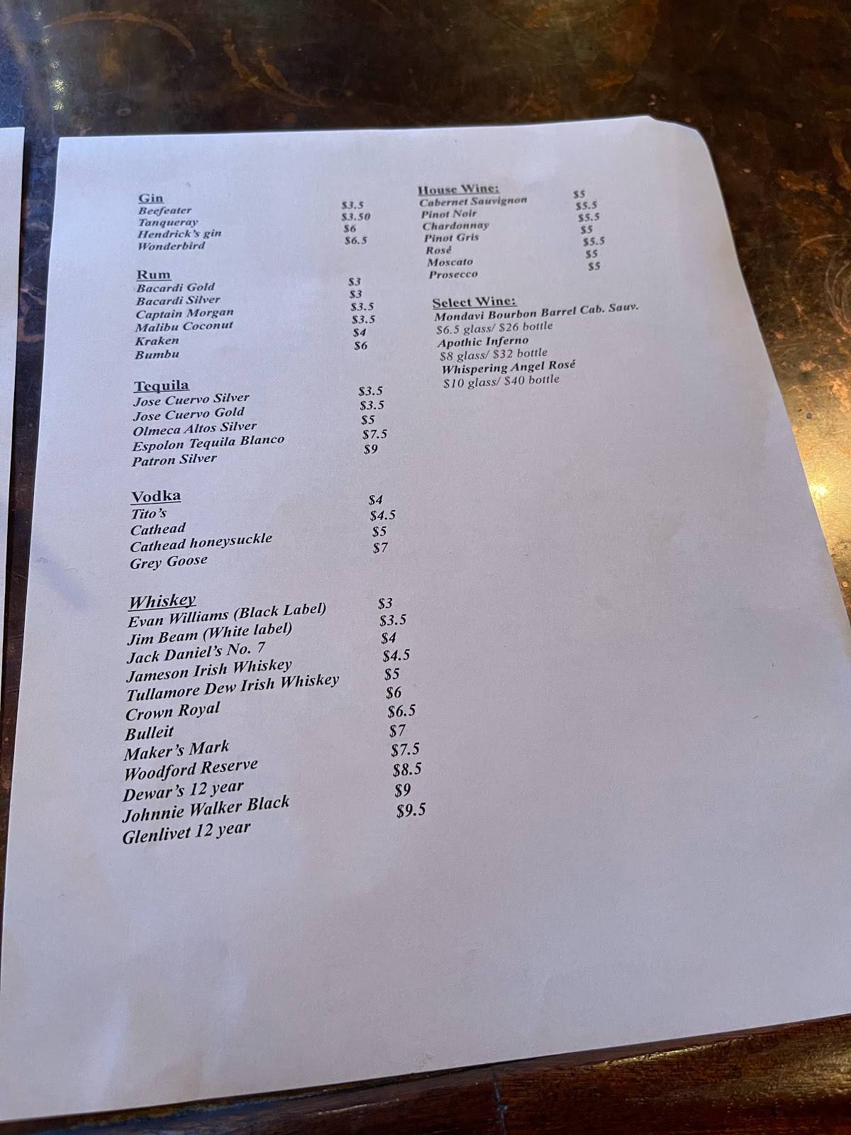 Menu at 320 Fifth Street restaurant, Laurel