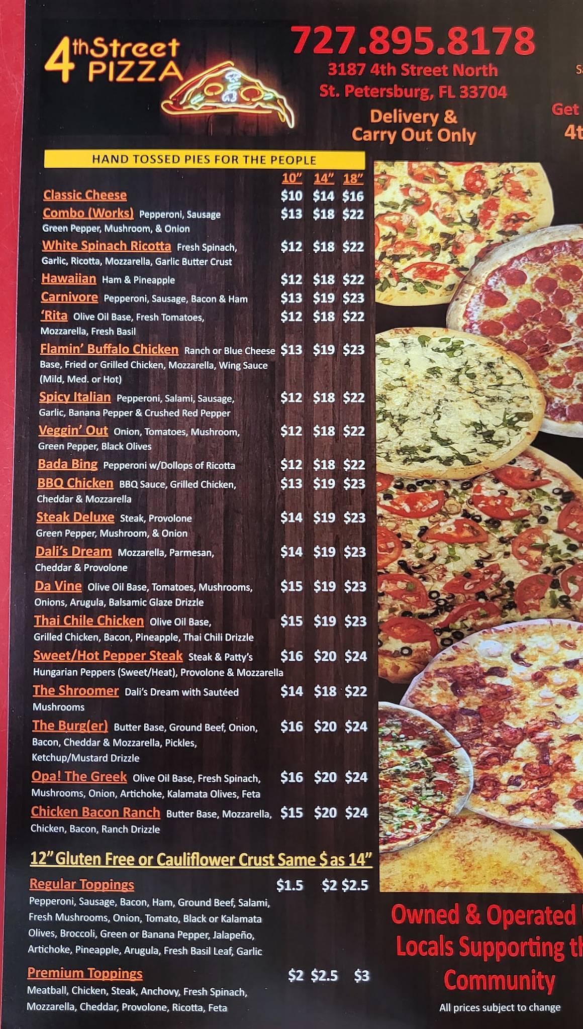 Menu at 4th Street Pizza pizzeria, Saint Petersburg, 4th St N