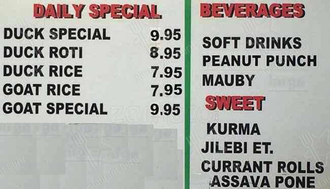 Menu at ACR Hot Roti & Doubles restaurant, Toronto