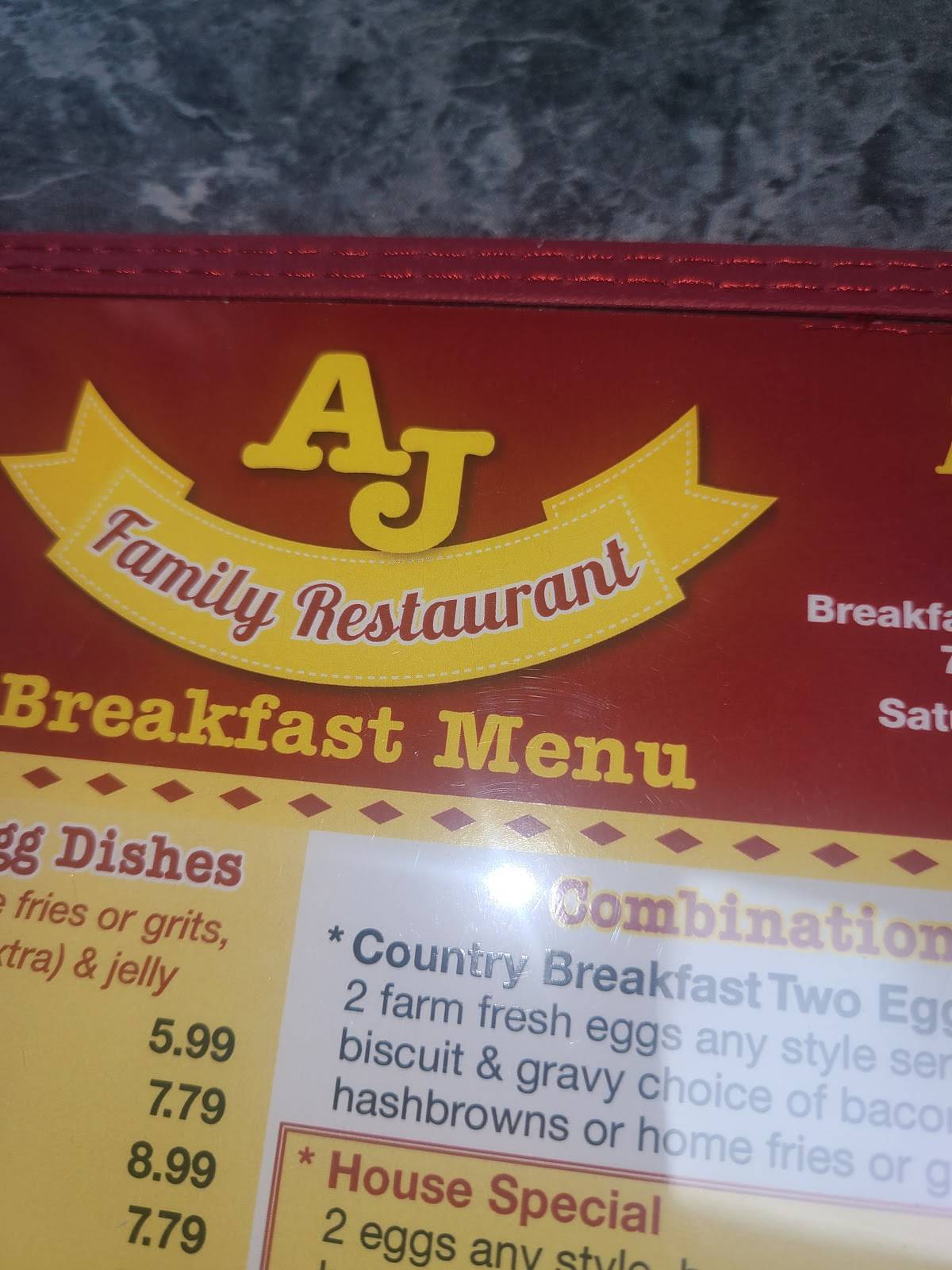 Menu at AJ Family Restaurant, Monroe