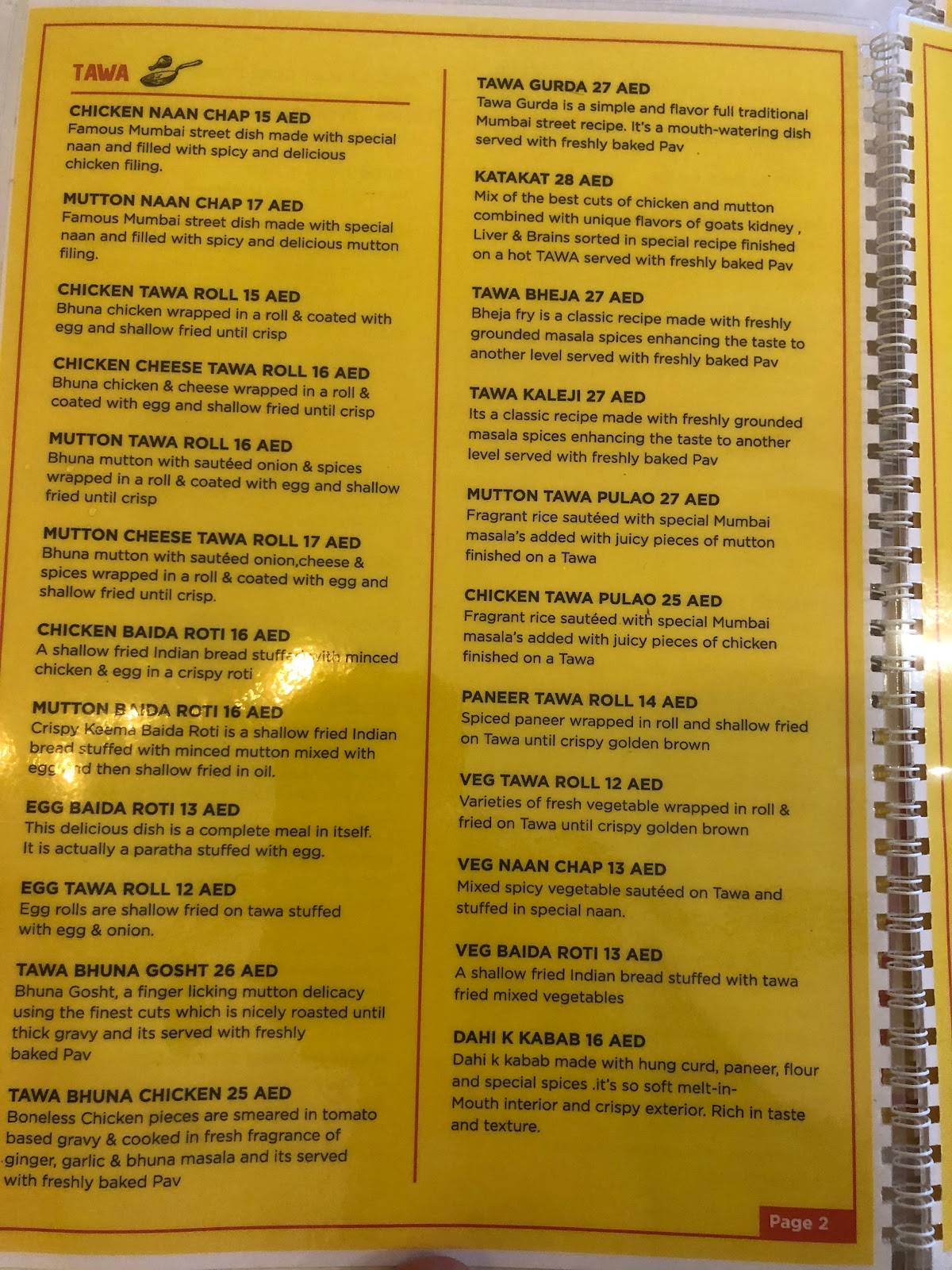 Menu at AZIZ BHAI RESTAURANT, UAE
