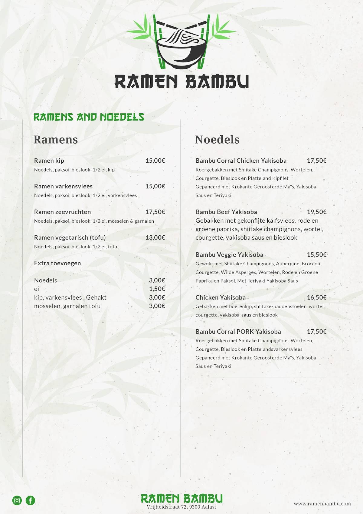 Menu au Ramen Bambu Aalst, Alost