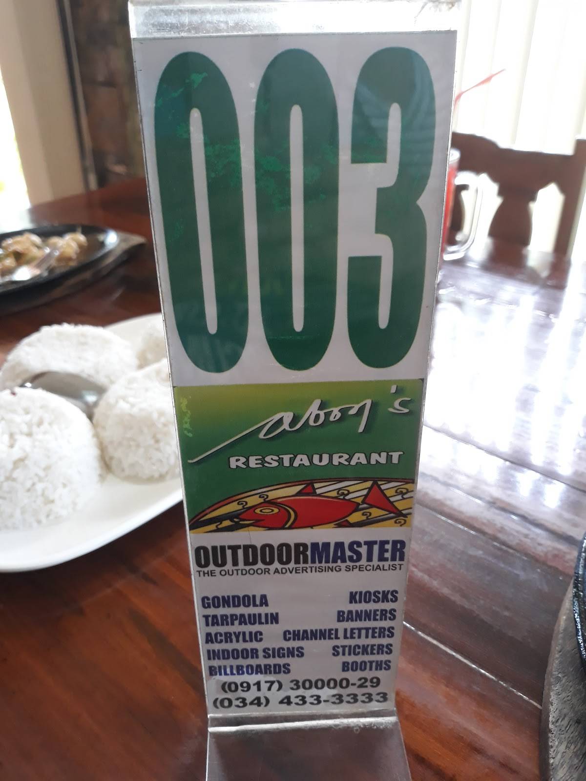 Menu at Aboy's Restaurant, Bacolod, MW2Q+7W4