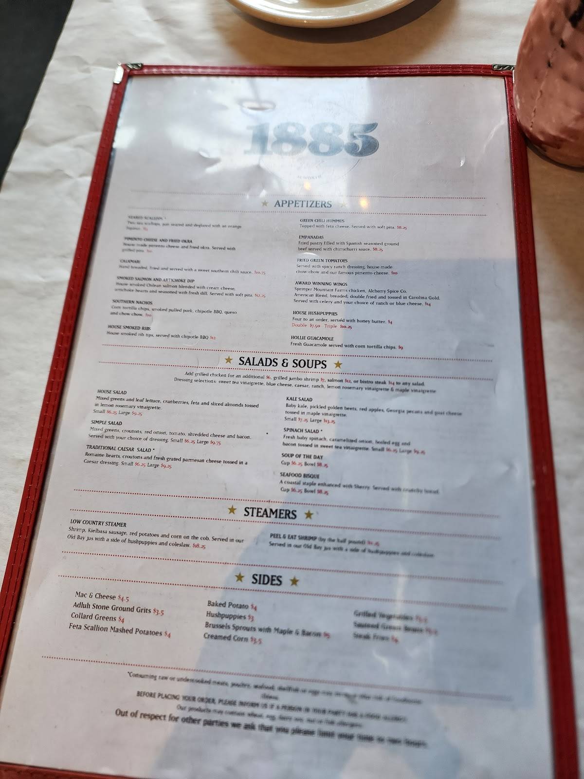 Menu at 1885 Grill- Acworth steakhouse, Acworth