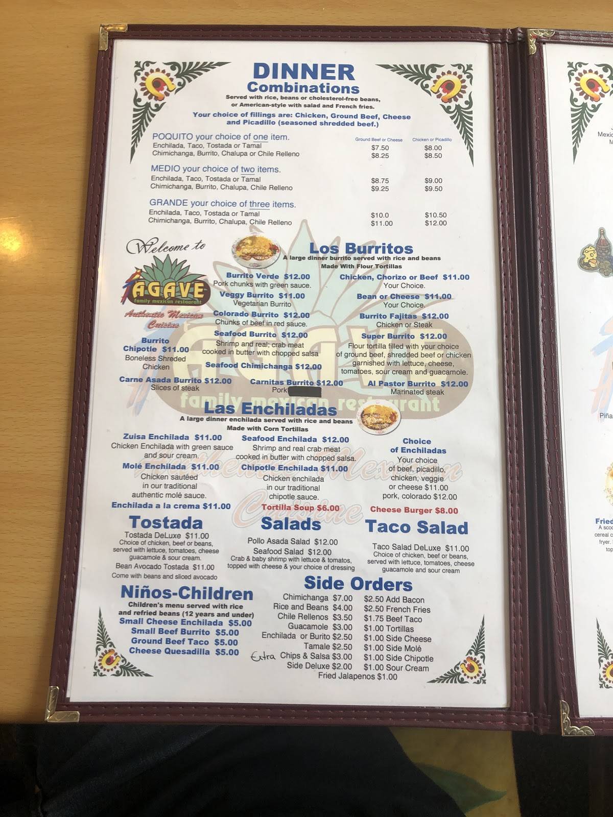 Menu at Agave restaurant, Driggs