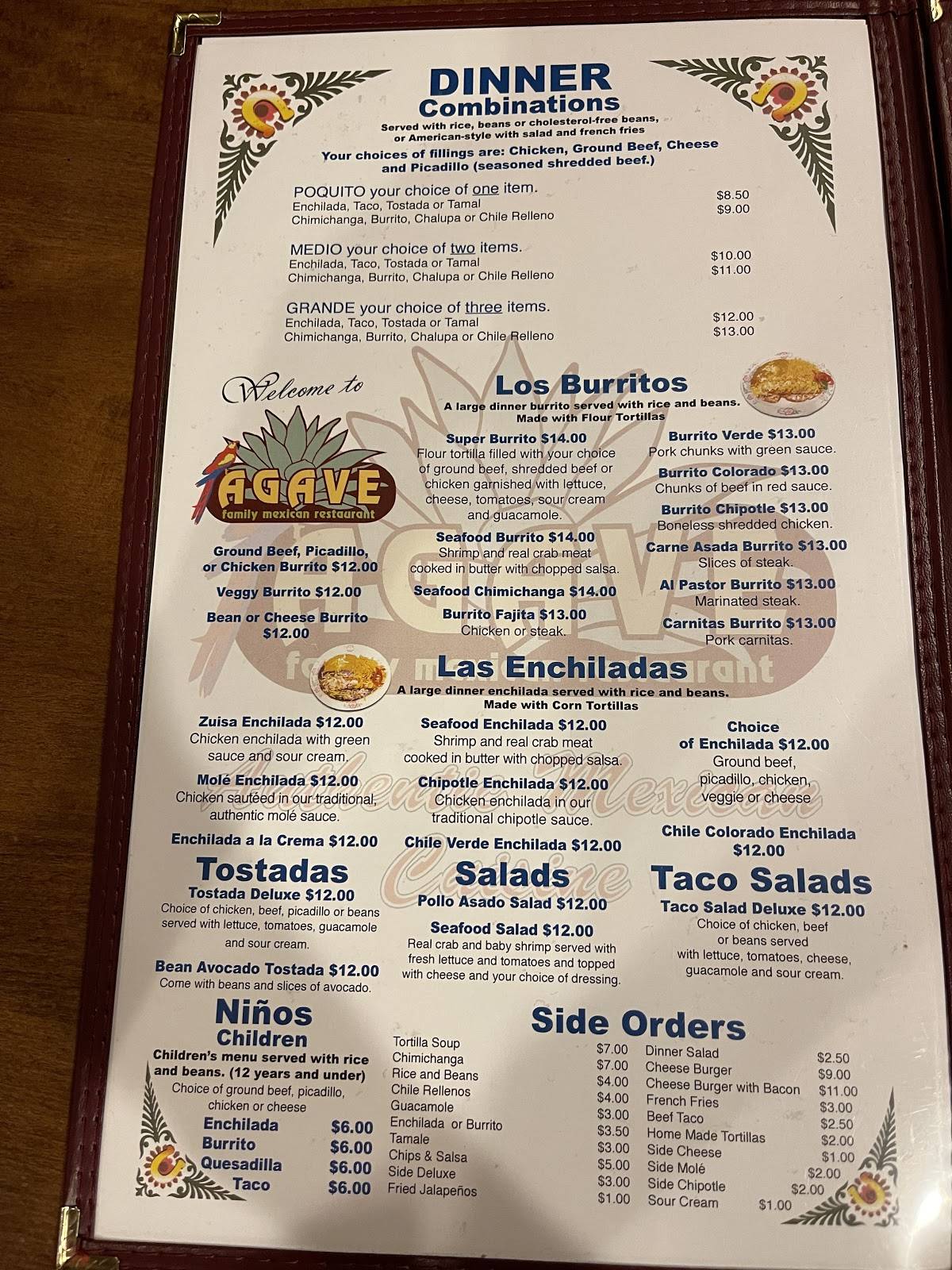 Menu at Agave restaurant, Driggs