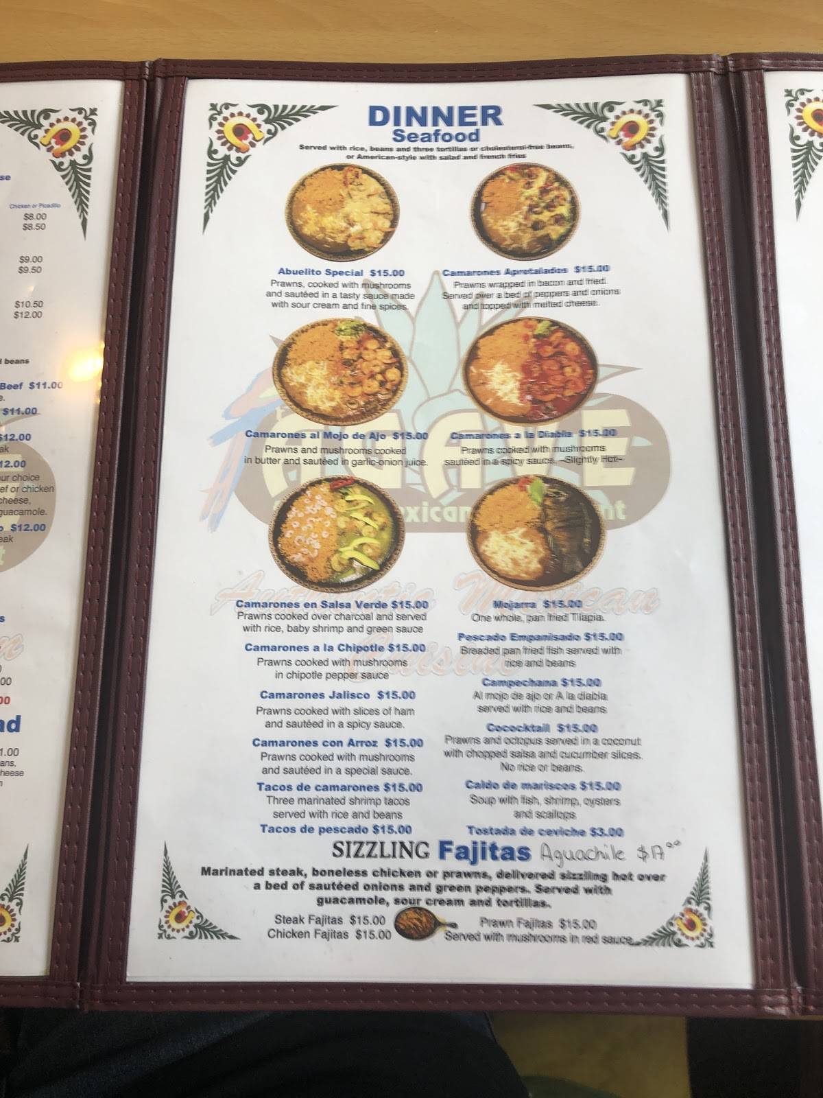 Menu at Agave restaurant, Driggs