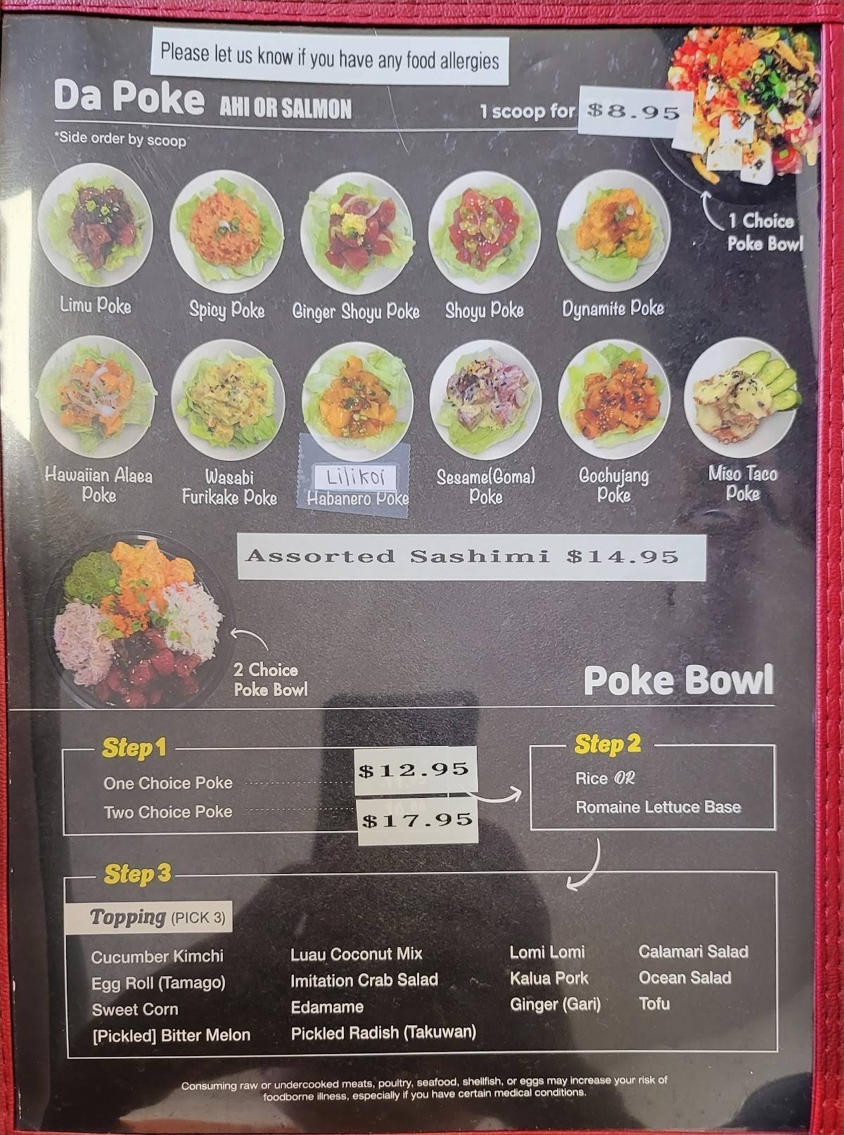 Menu at Jackie's Diner restaurant, Aiea